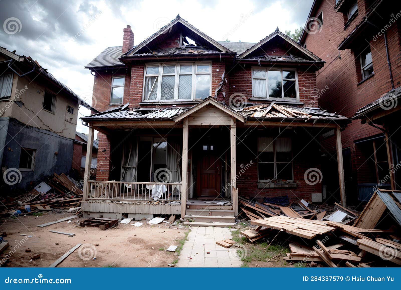 Realistic Photo of Destructed Broken Wood House Stock Illustration ...
