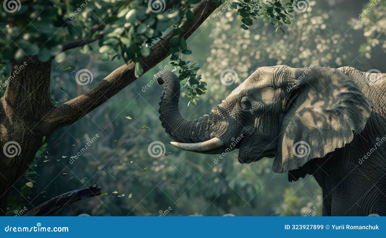 Realistic Photo of Elephant Feeding Elephant Using Trunk To Eat Leaves ...
