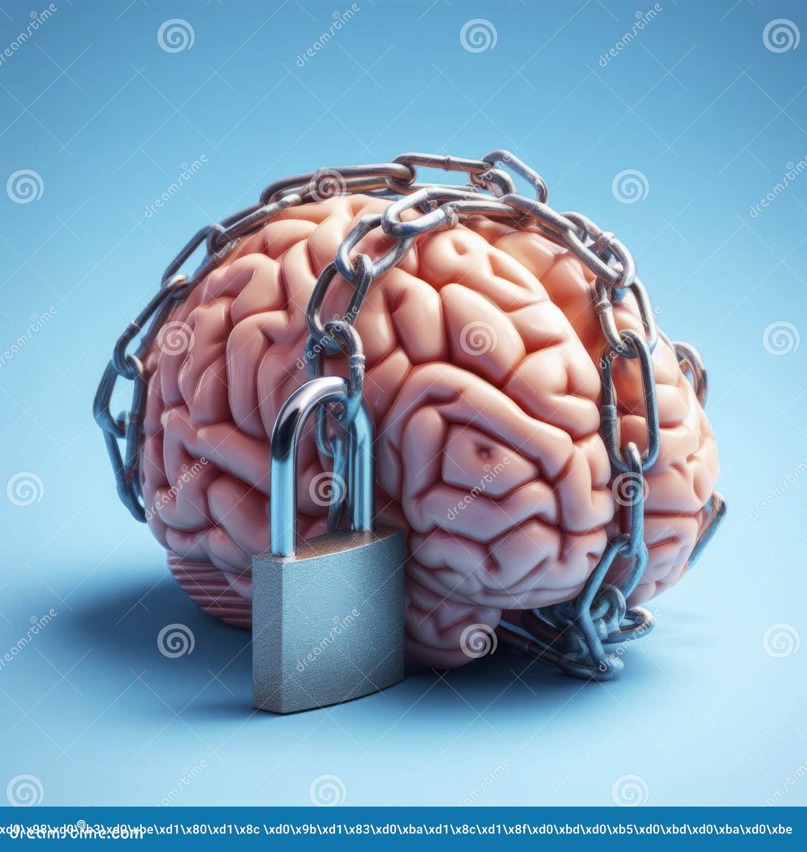 Realistic Photo Human Brain in Chains on a Padlock on a Blue Background. Ai Generative Stock ...