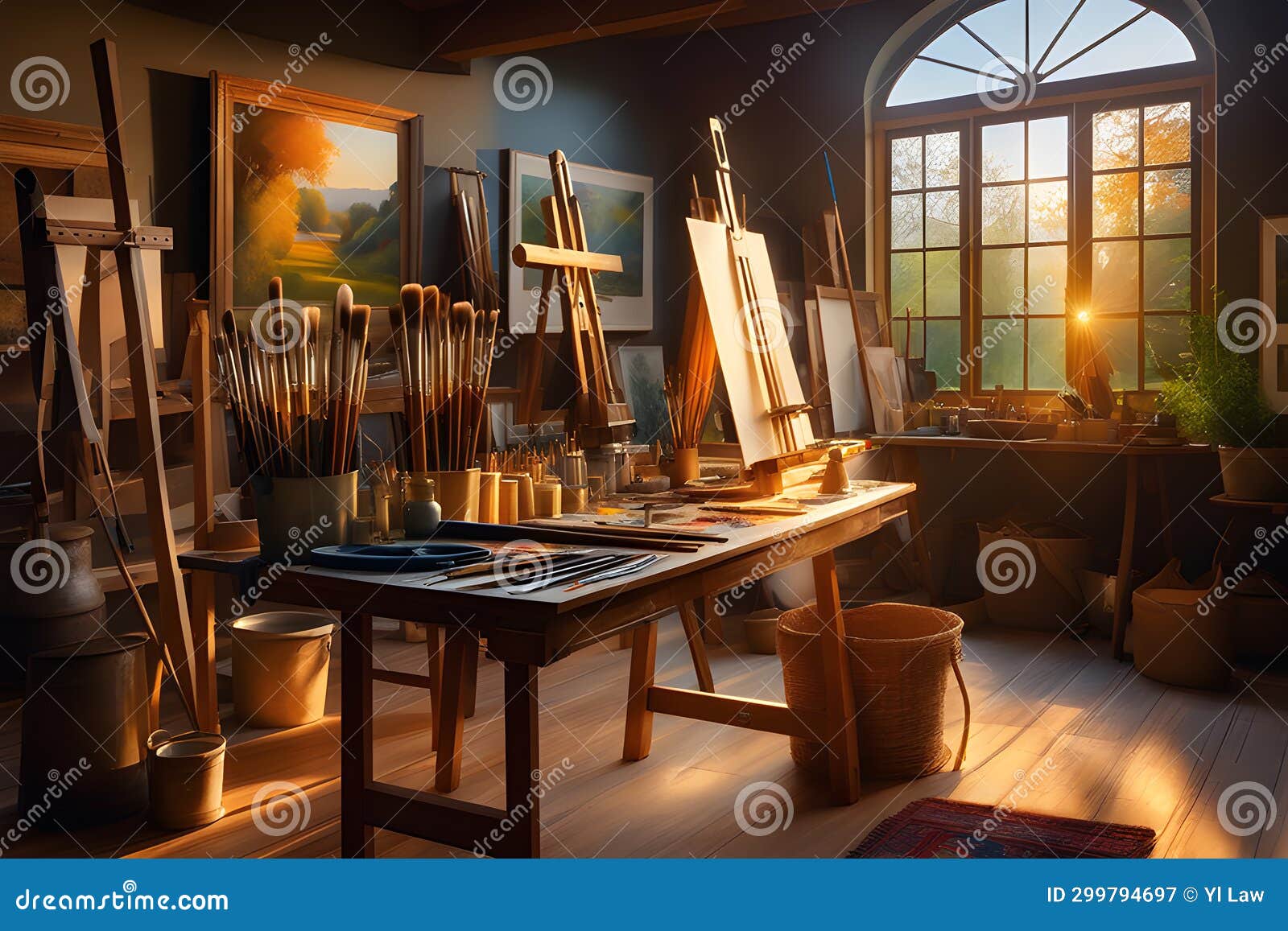 The Realistic Photograph of an Artists Studio Filled with the Tools and ...