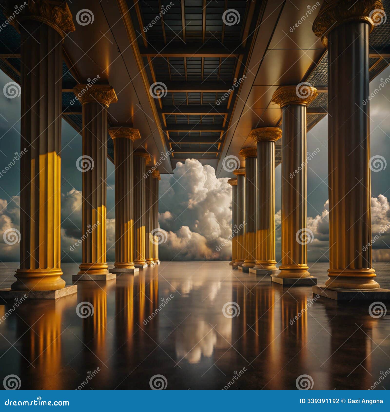 Pillar Wall Background with White Clouds Flying Out the Tunnel ...