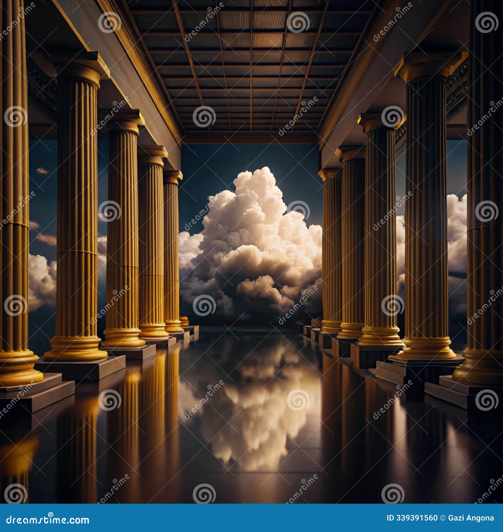 Pillar Wall Background with White Clouds Flying Out the Tunnel ...