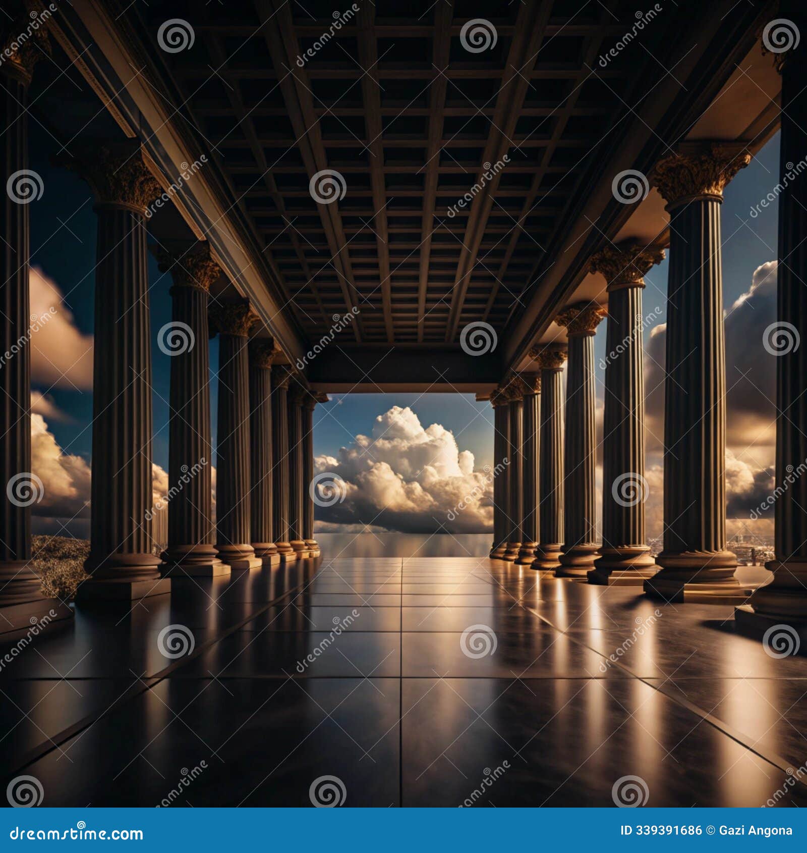 Pillar Wall Background with White Clouds Flying Out the Tunnel ...