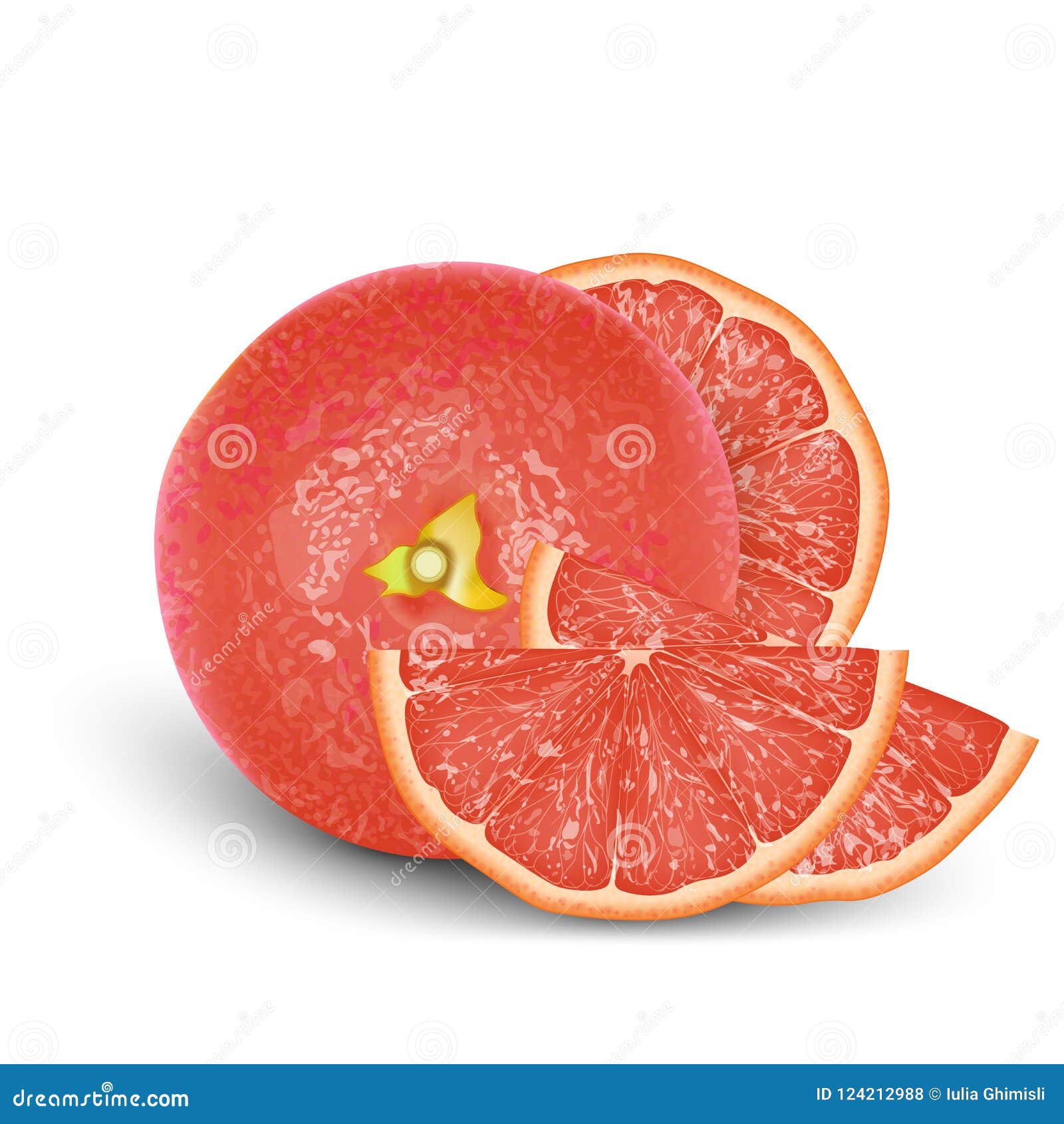Realistic Pink 3d Grapefruit. Detailed 3d Illustration Isolated Stock ...