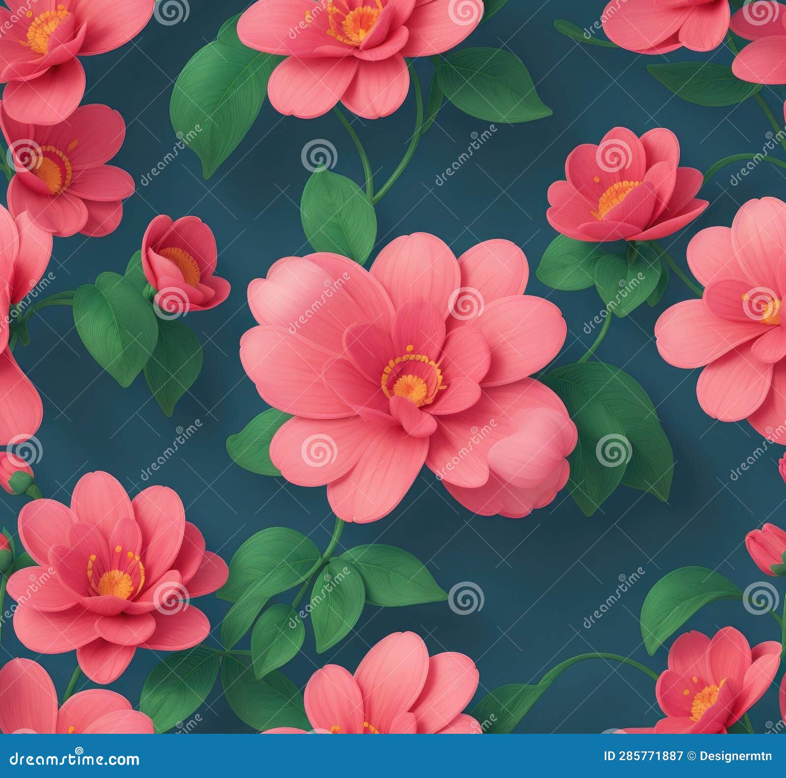 Realistic Style Pink Flowers Seamless Pattern, Wallpaper Design Stock ...