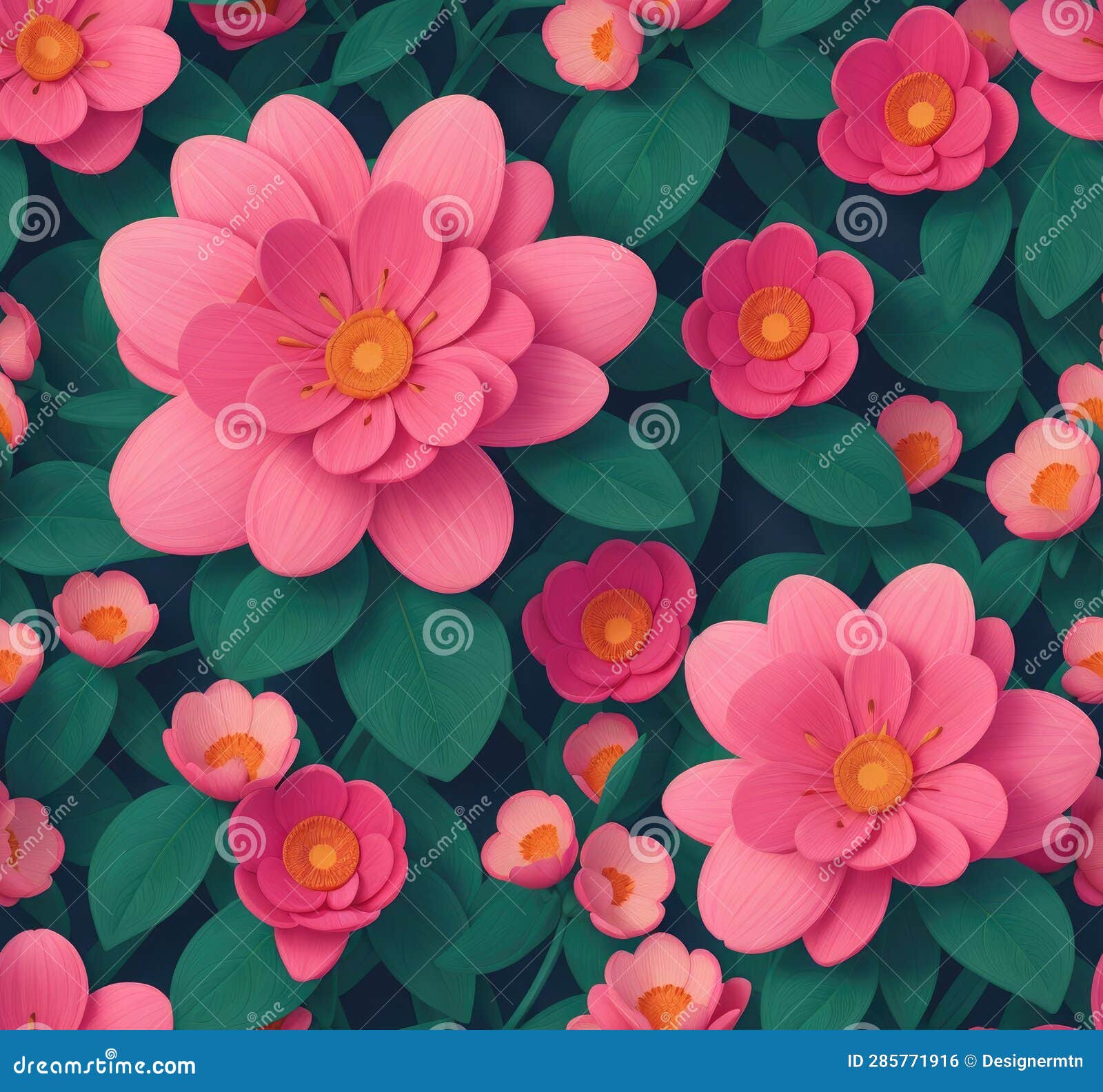 Realistic Style Pink Flowers Seamless Pattern, Wallpaper Design Stock ...