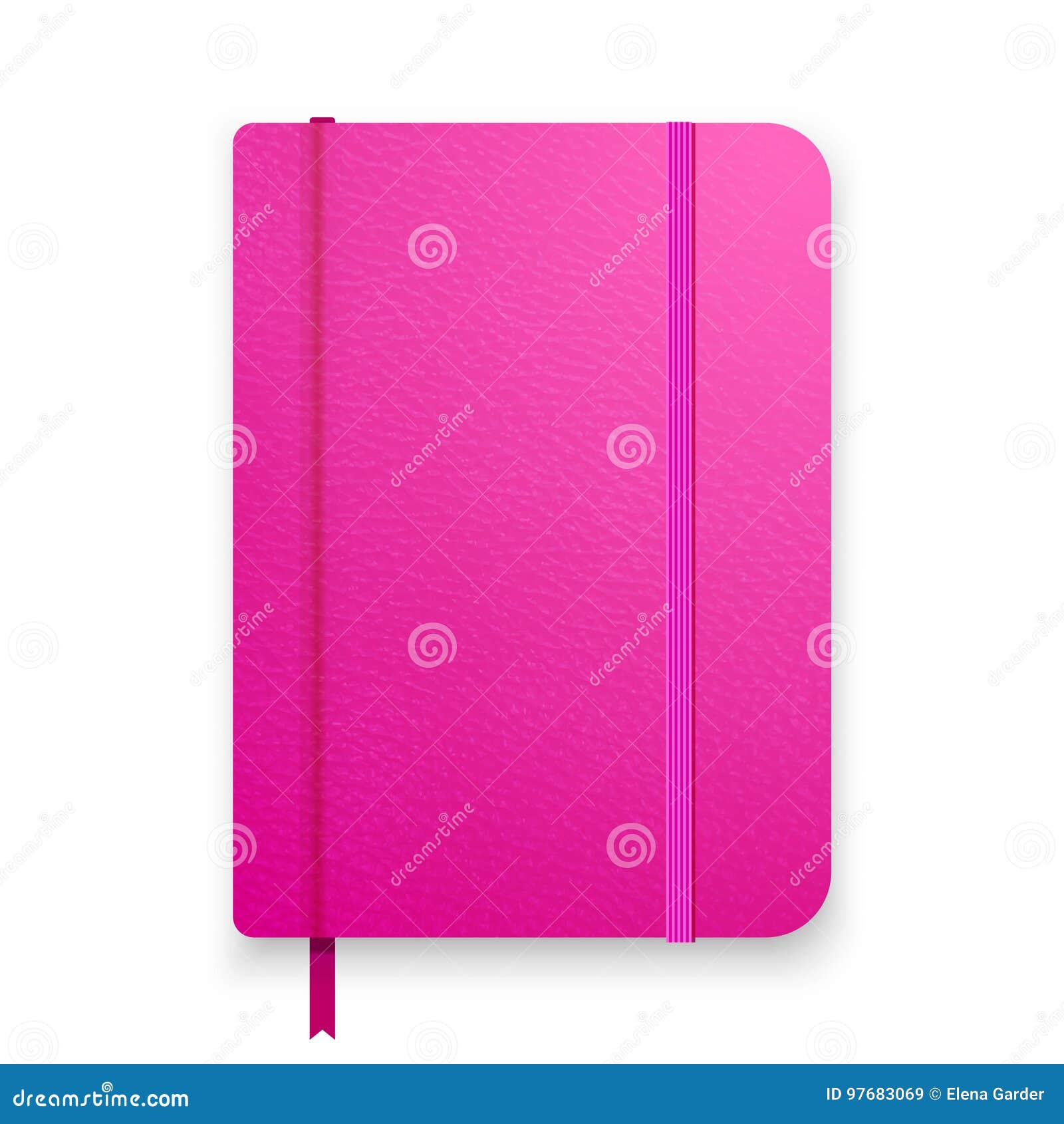 Realistic Pink Notebook with Elastic Band and Bookmark. Top View Diary ...