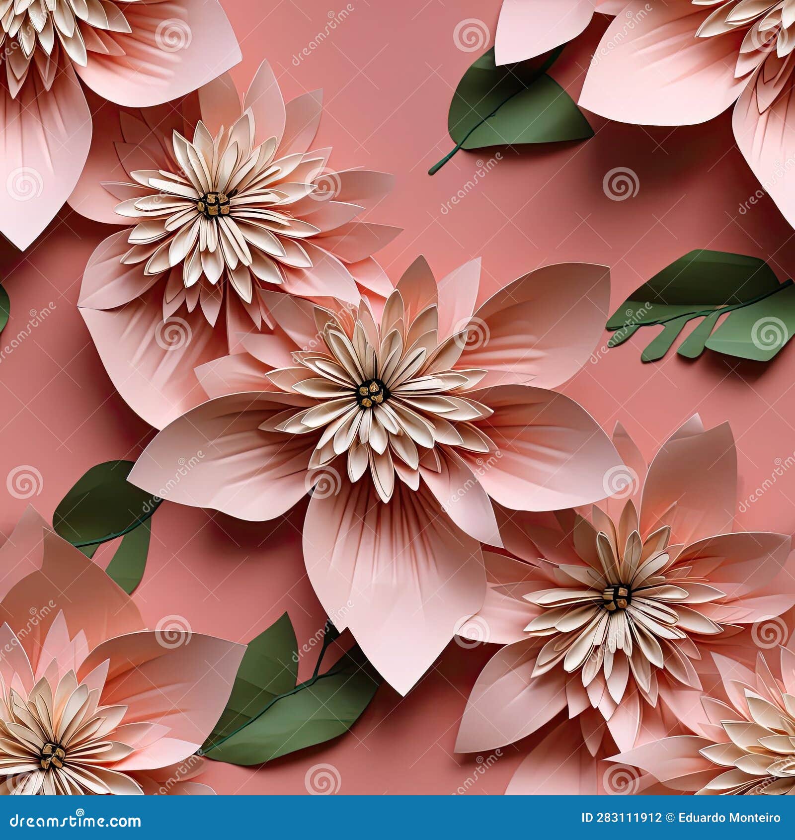 Realistic Pink Paper Flowers on a Pink Background (tiled) Stock ...