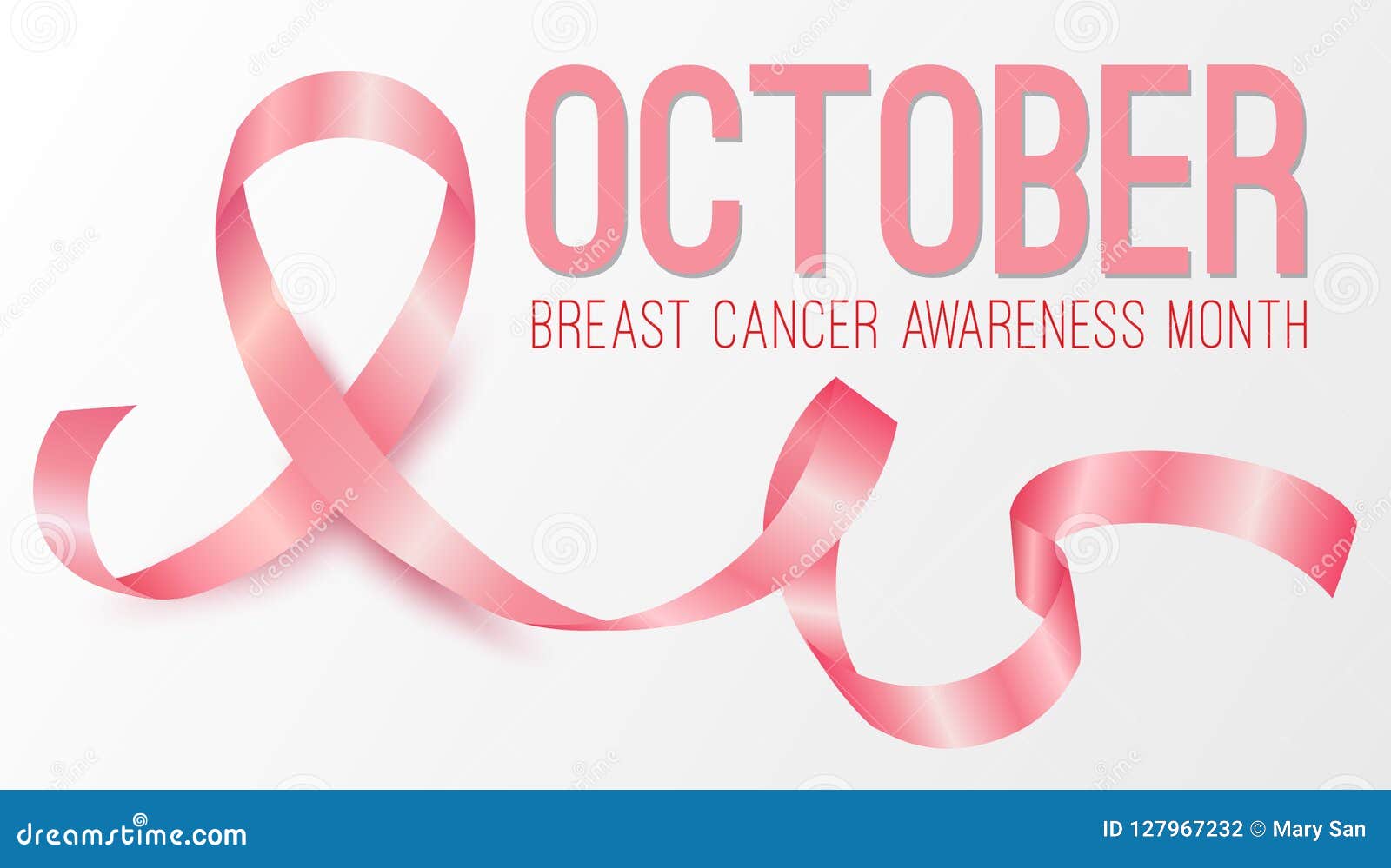 Realistic Pink Ribbon October Breast Cancer Awareness Month Stock