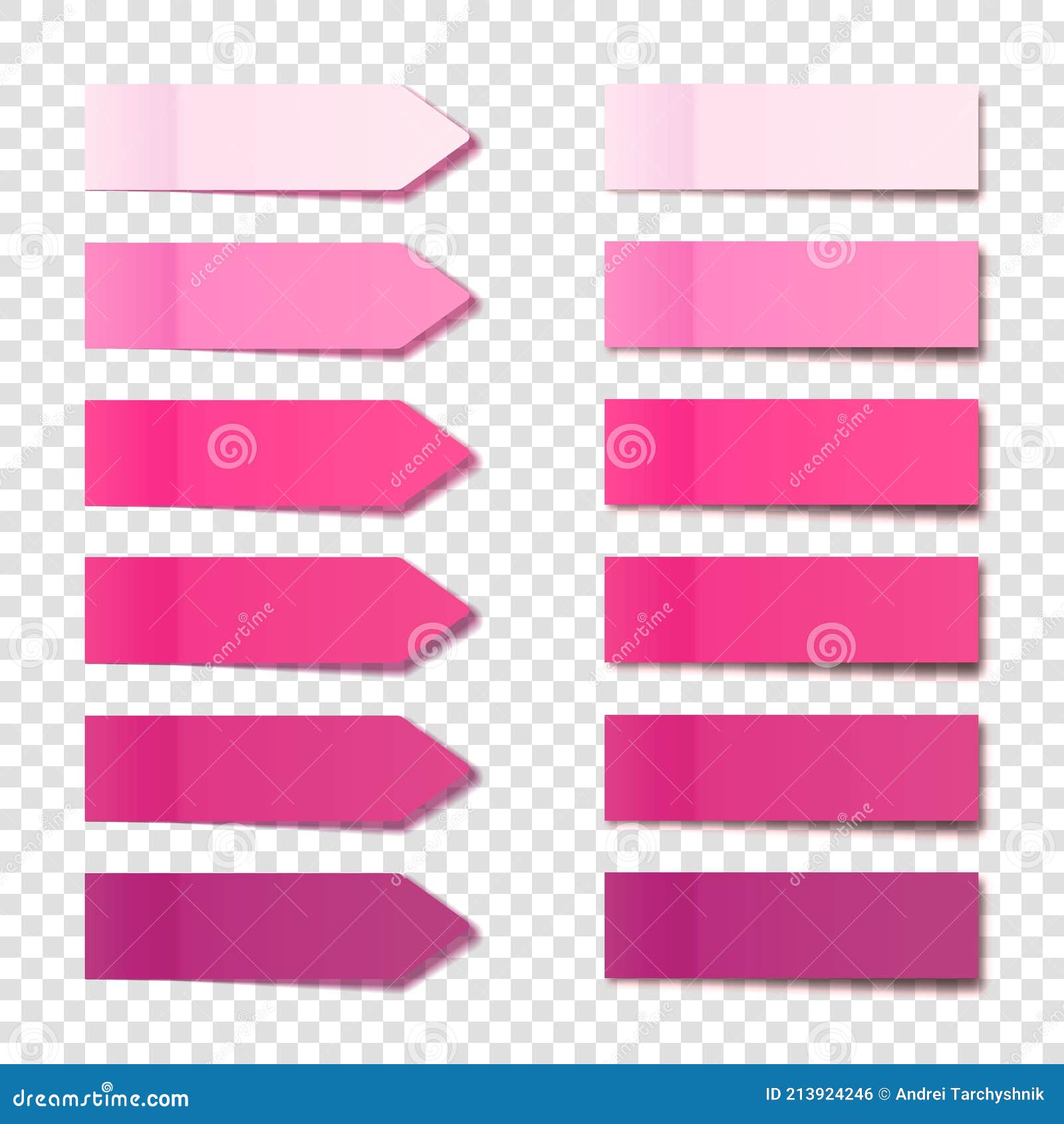 Realistic Pink Sticky Notes Collection. Arrow Flag Tabs. Post Note ...