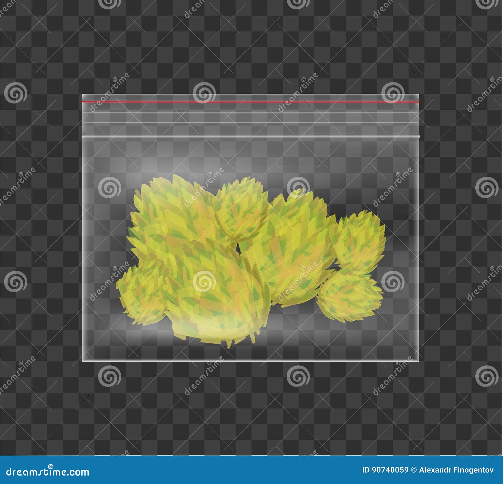 Realistic Plastic Bag of Medicinal Cannabis. Marijuana Isolated on ...