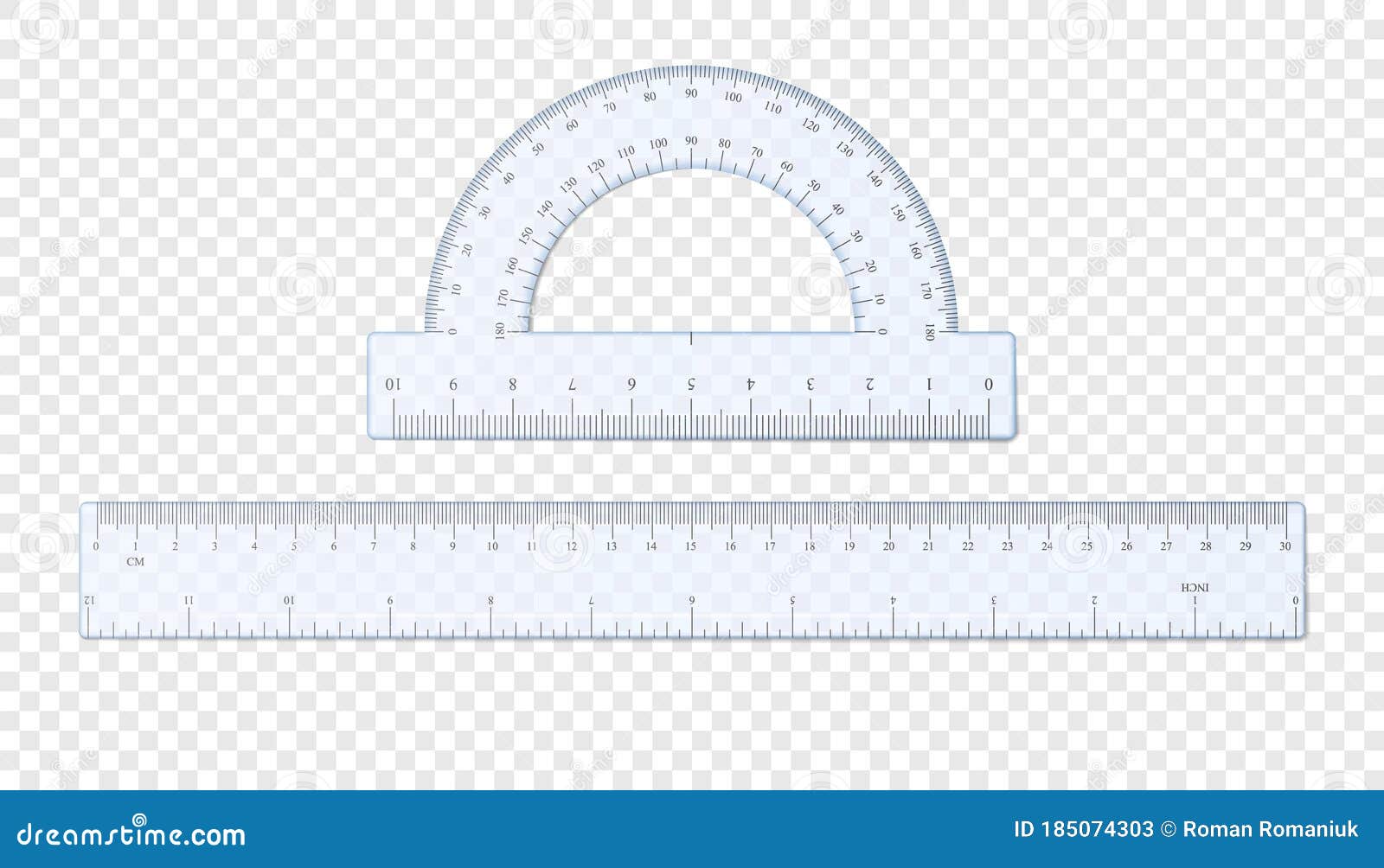 Realistic Plastic Ruler and Protractor. Half Circle Plastic Transparent ...
