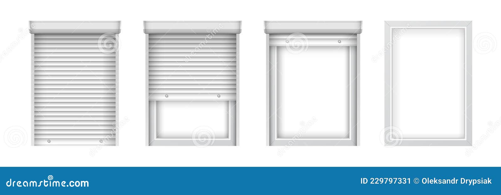 Realistic Plastic Windows with Blinds. Roller Shutter for Glass Windows ...