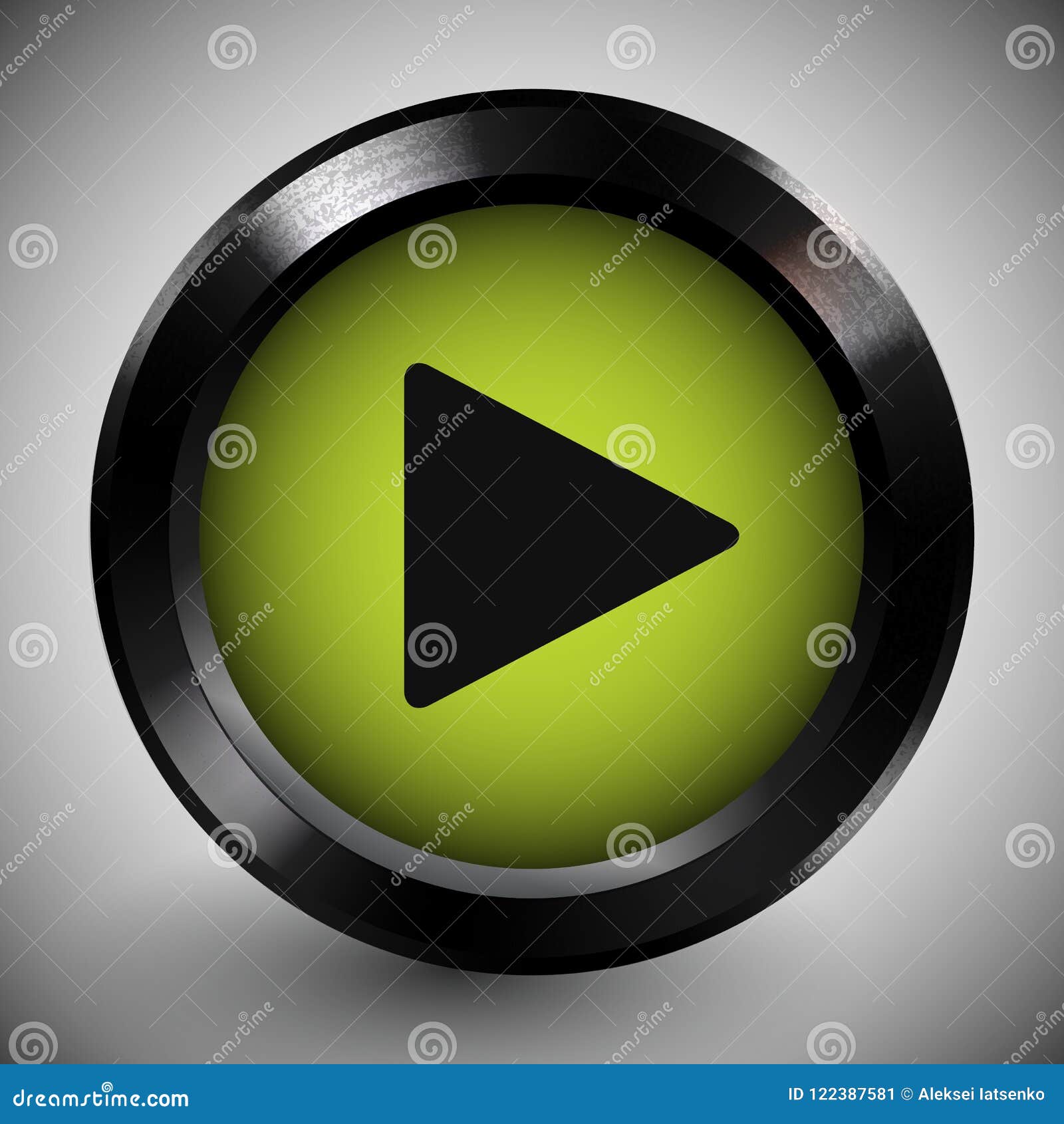 Realistic Green Play Button Icon Dark Metal Frame Cartoon Vector ...