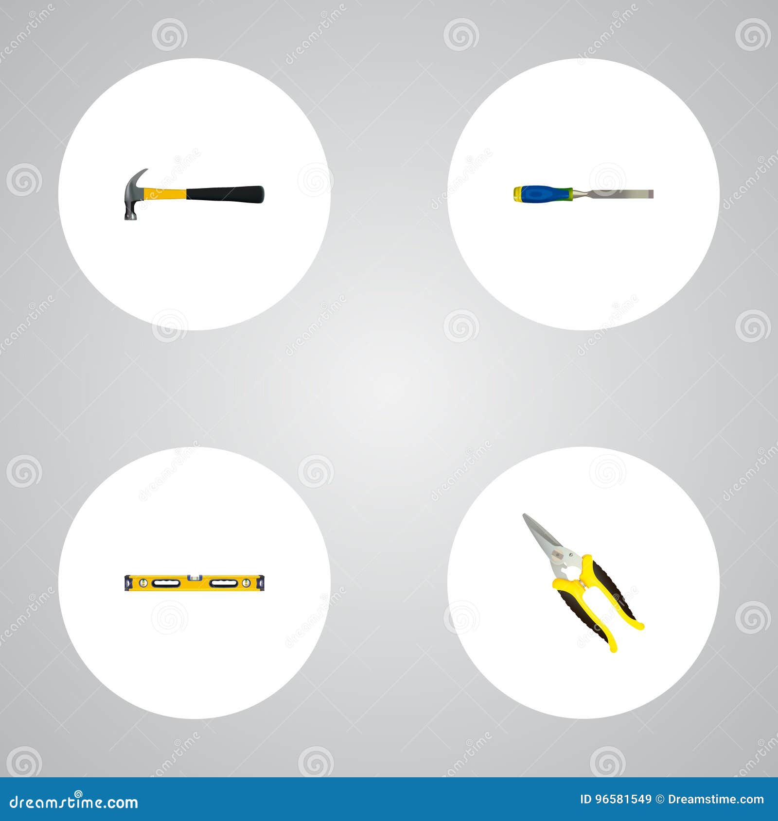 Realistic Plumb Ruler, Spanner, Hatchet And Other Vector Elements. Set ...