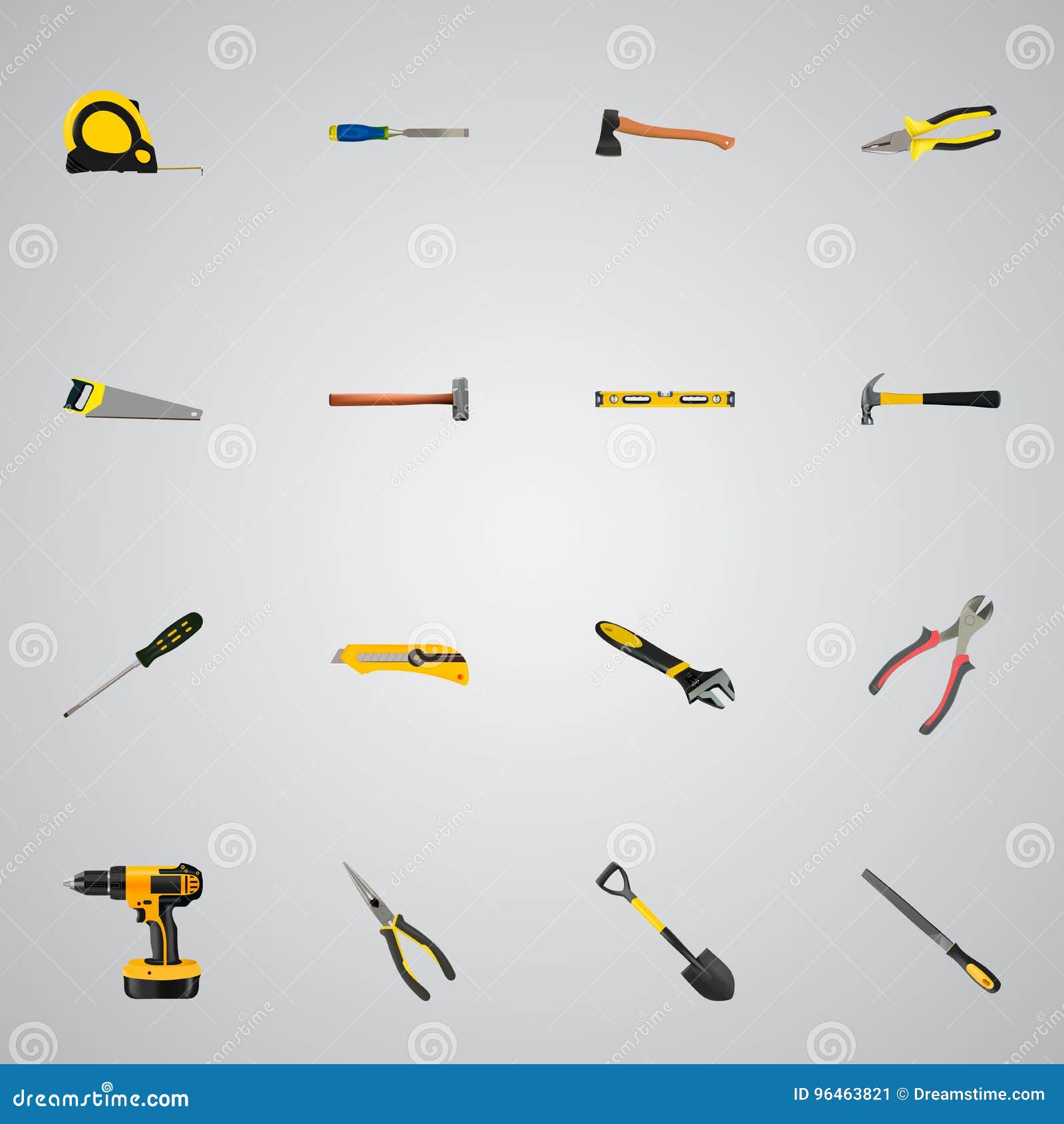 Realistic Plumb Ruler, Spanner, Hatchet And Other Vector Elements. Set ...