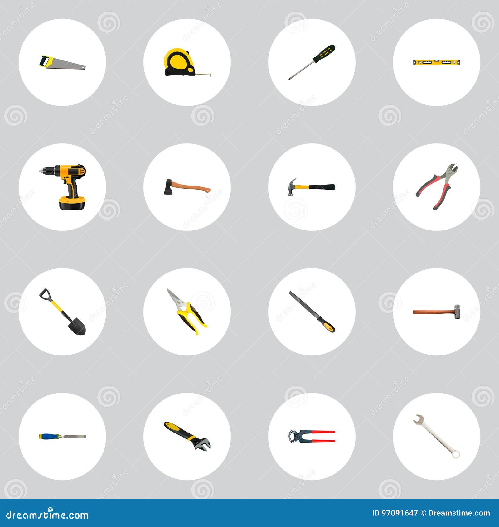 Realistic Plumb Ruler, Spanner, Hatchet and Other Vector Elements. Set ...