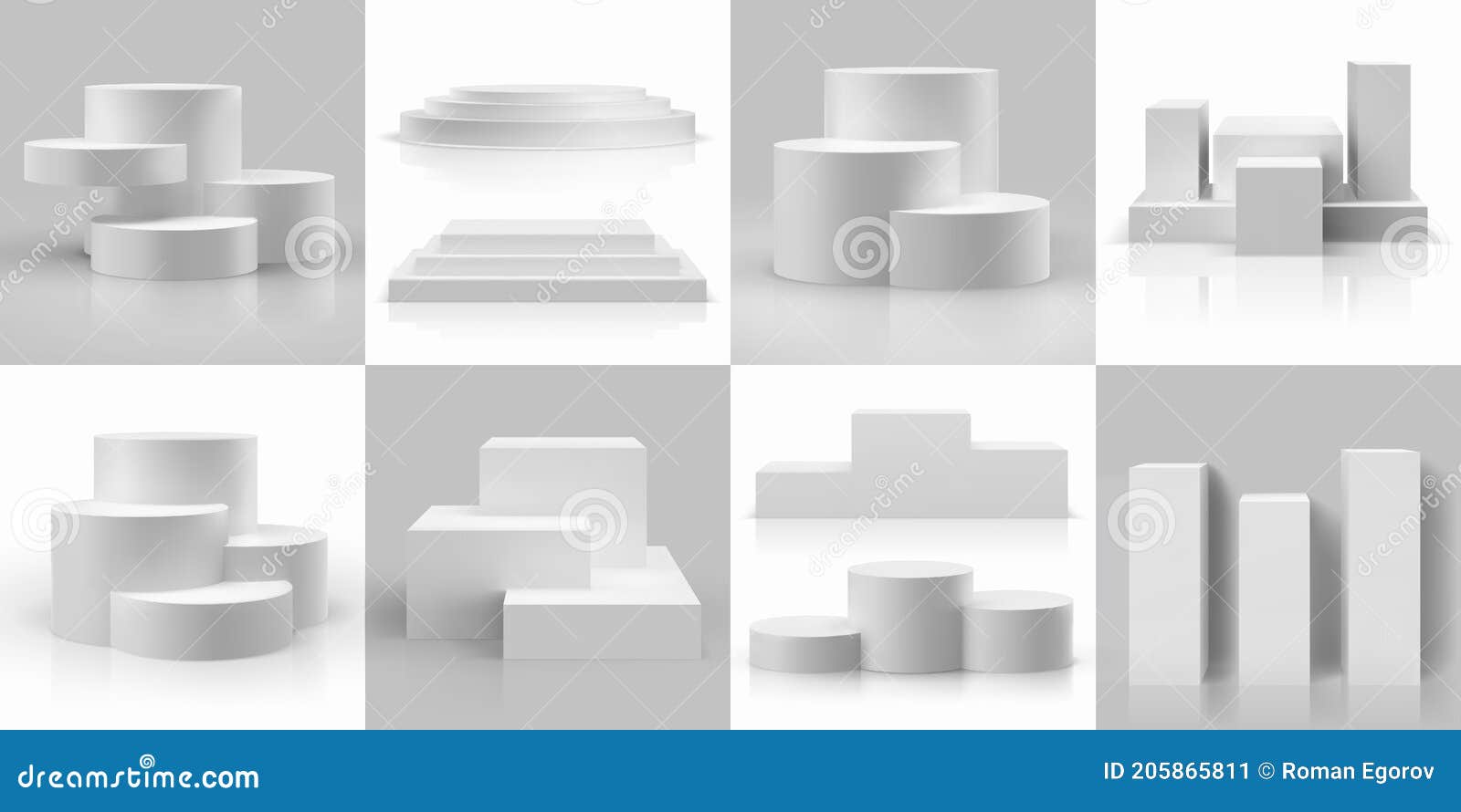 Realistic Podium. 3D Circular or Cube Platforms and Product Base Mockup ...