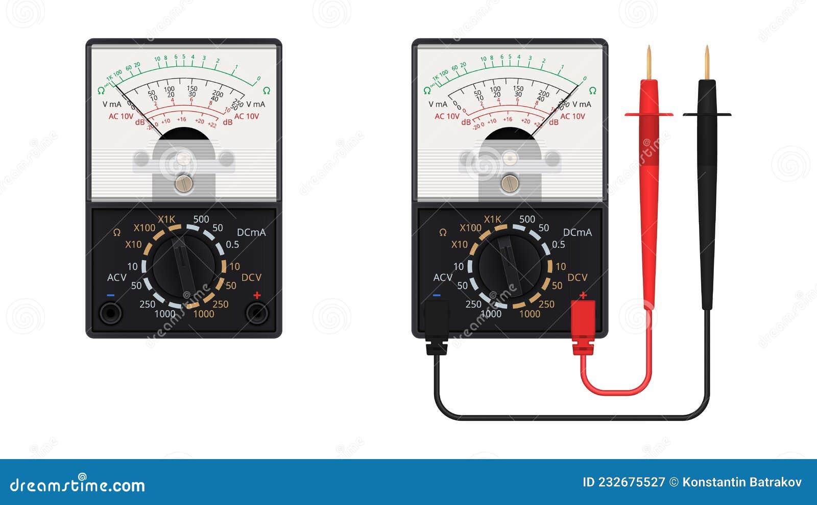 Realistic Pointer Multimeter with Set of Probes. Stock Vector ...