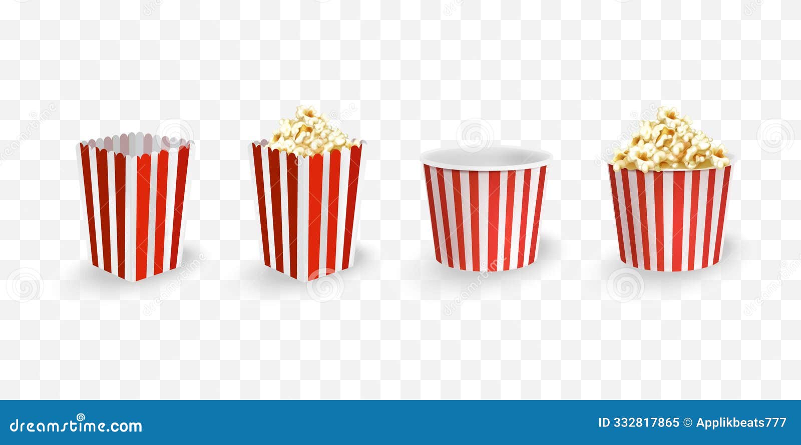 Realistic Popcorn Bucket Collection. Set of Cinema Popcorn Bucket Stock ...