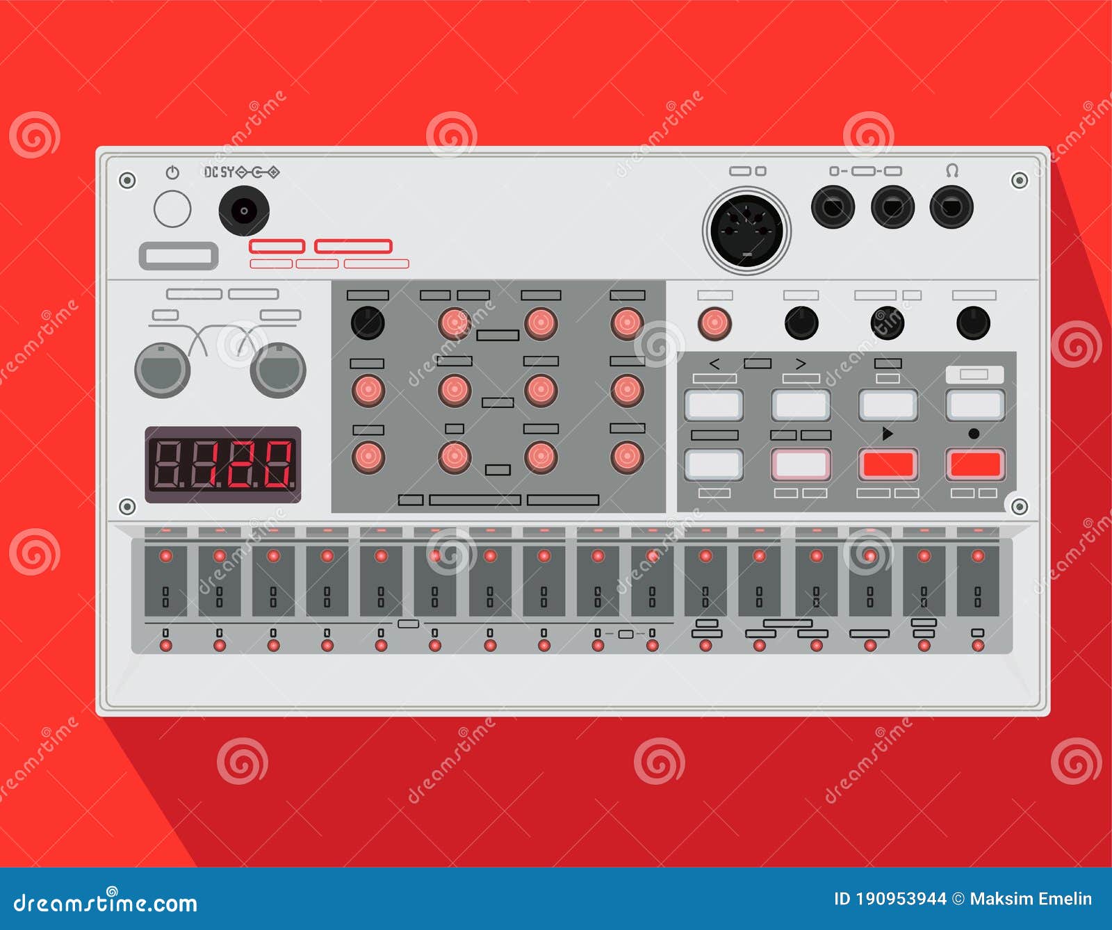 Realistic Popular Synthesizer. Vector Illustration, Studio Equipment ...