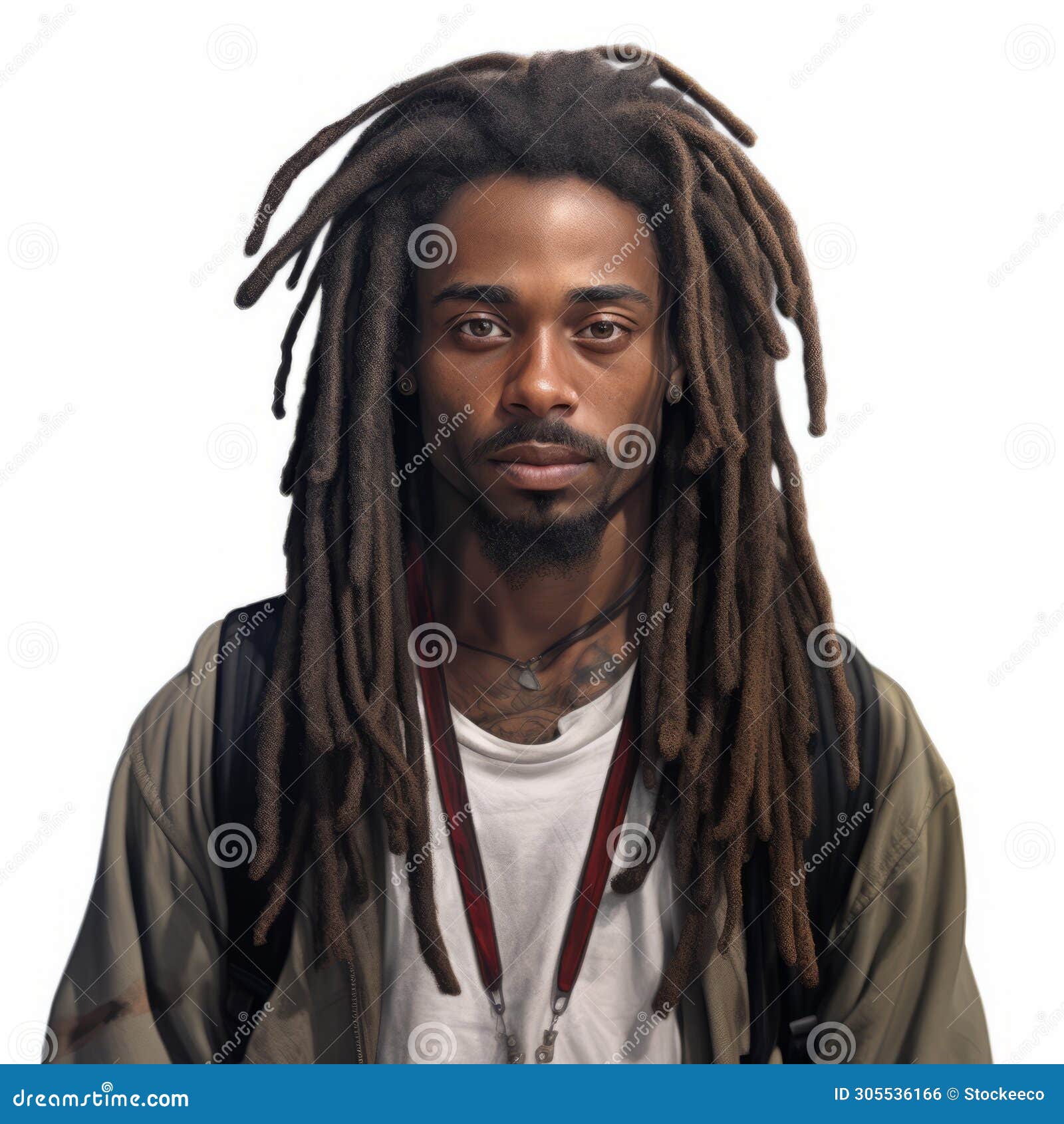 Realistic Portrait of a Black Man with Dreadlocks and Backpack Stock ...
