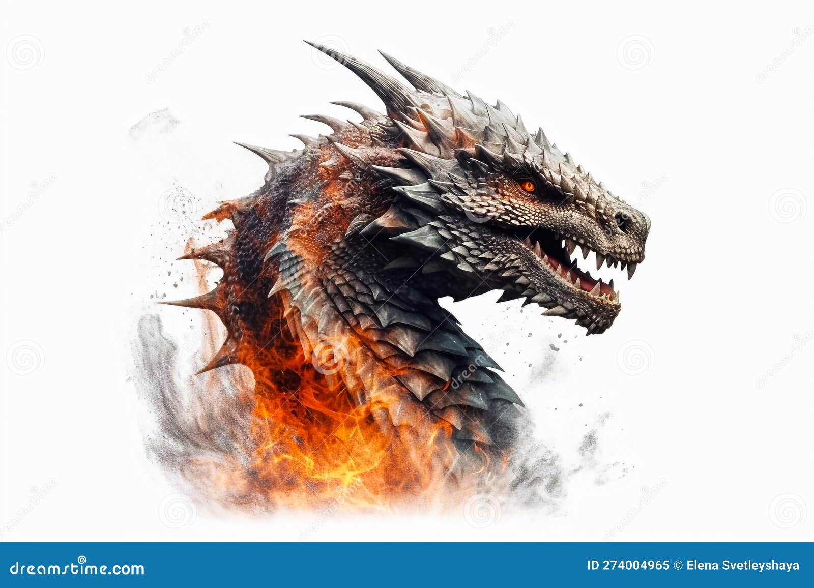 Realistic Portrait of Gray Scary Dragon in Flames. Year of the Dragon ...