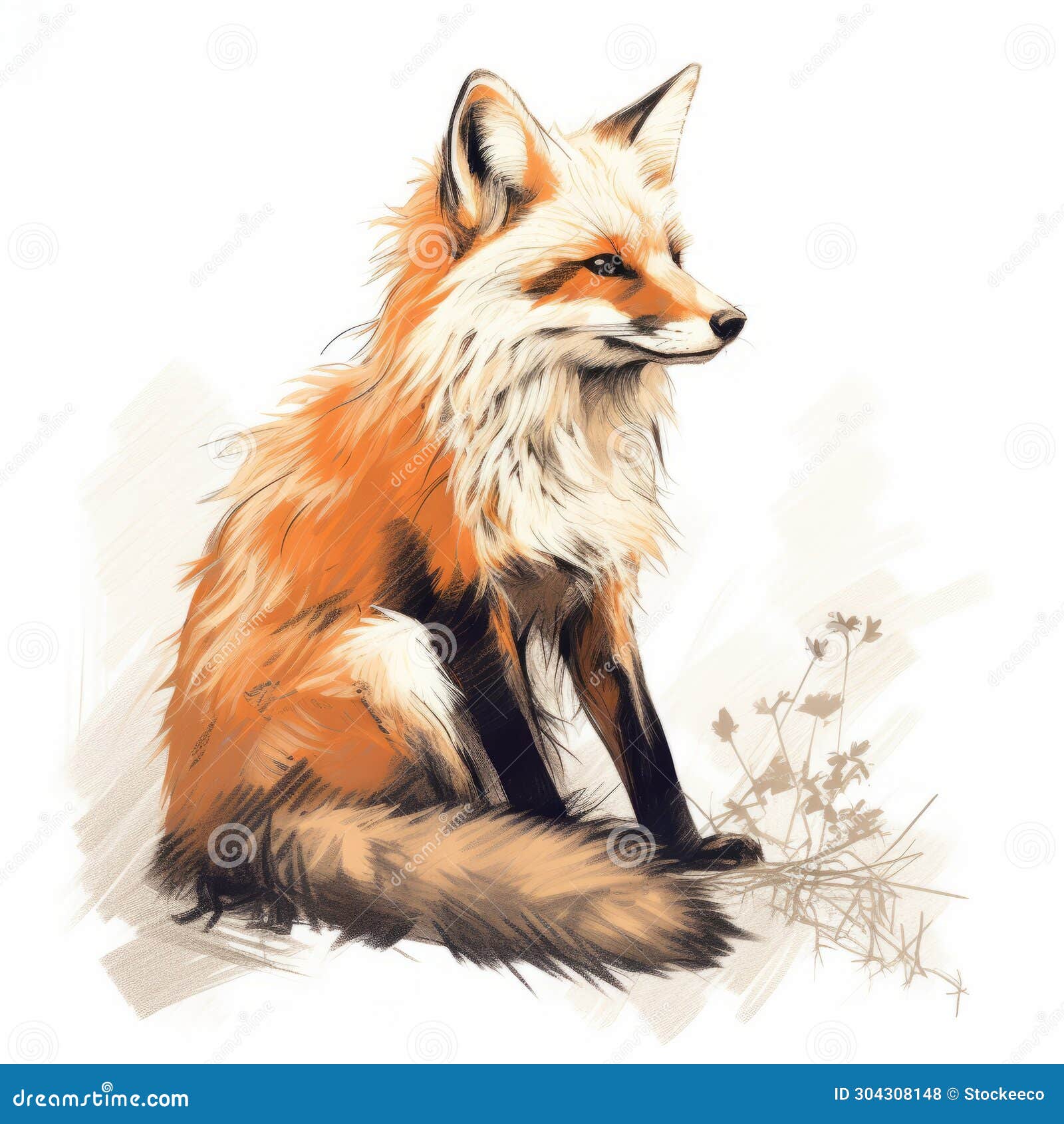 Realistic Portrait of an Orange Fox in Elegant Inking Style Stock ...
