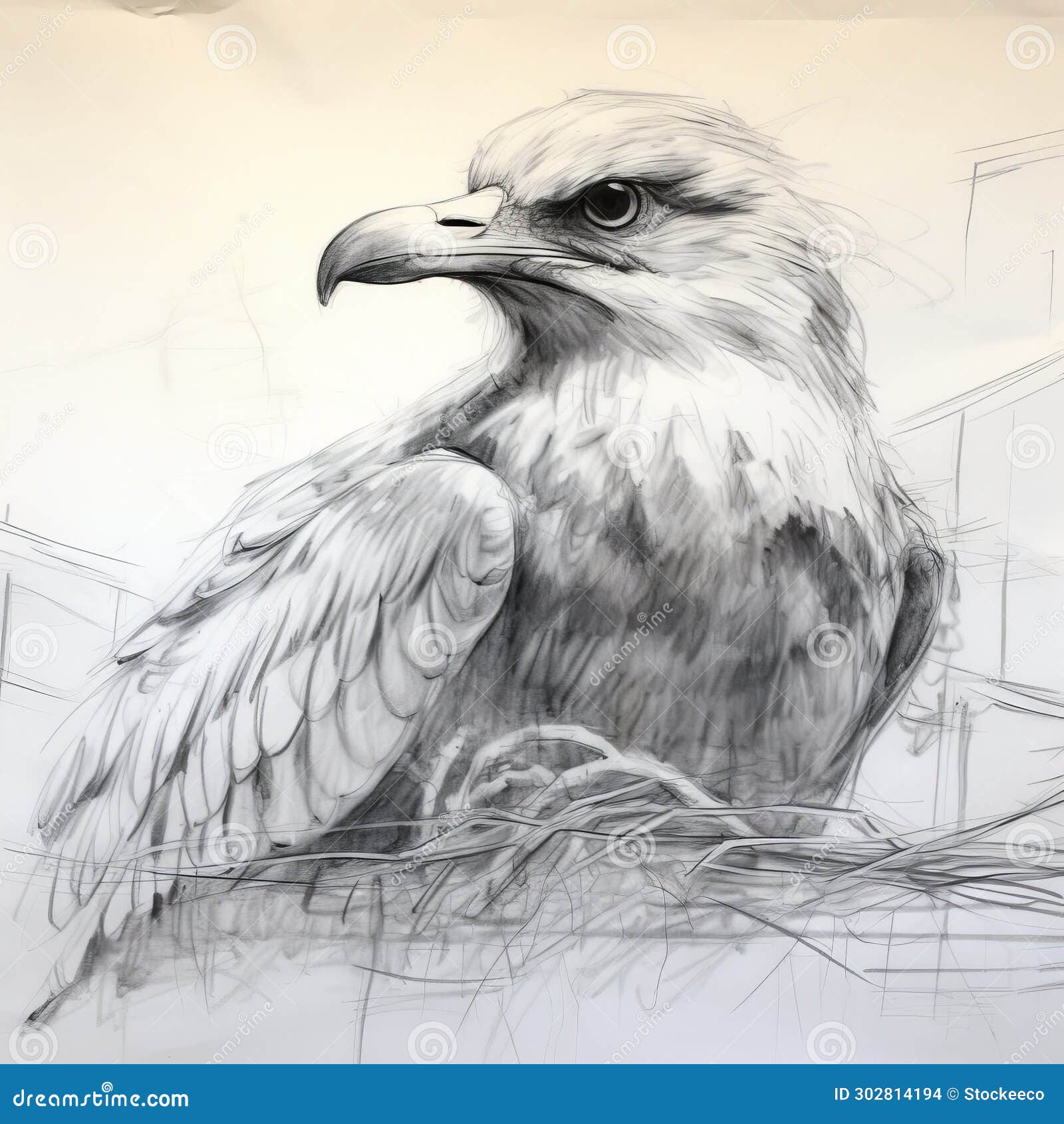 Realistic Portraiture of an Eagle Perched on a Nest with Varied ...