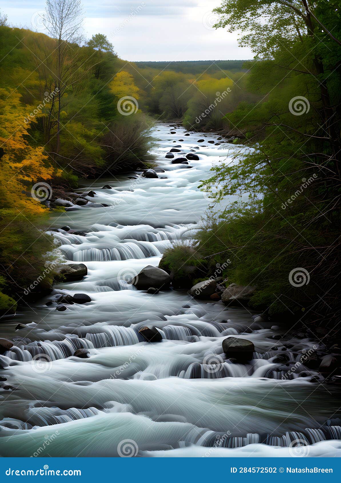 River Flows through Trees with Soft Colors. Stock Illustration ...