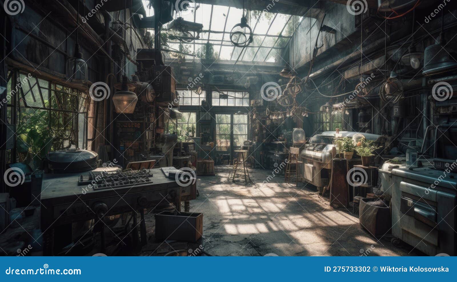 Realistic Post Apocalypse Landscape Illustration - Abandoned Workshop ...
