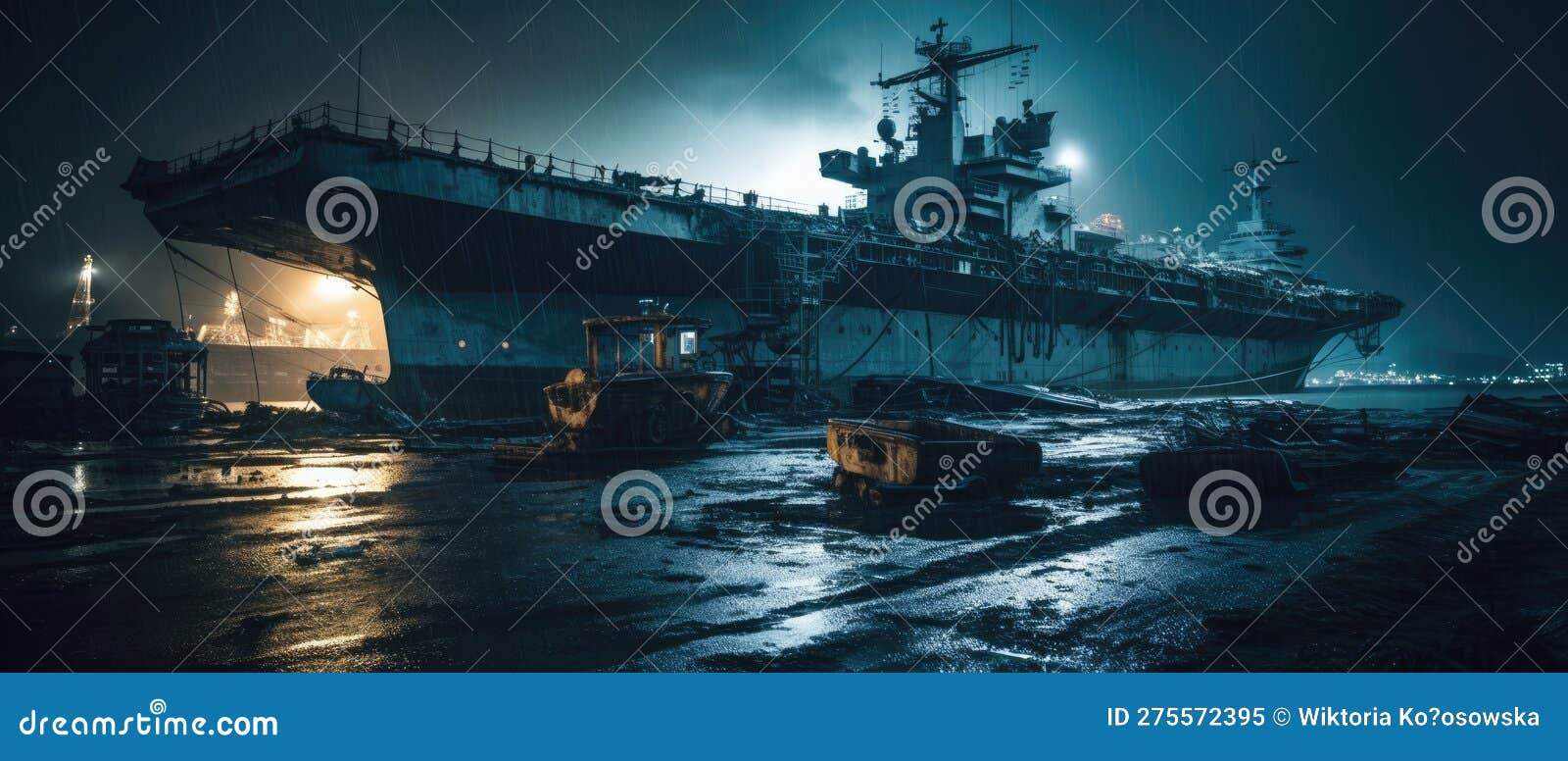 Realistic Post Apocalypse Warship at Night Stock Illustration ...