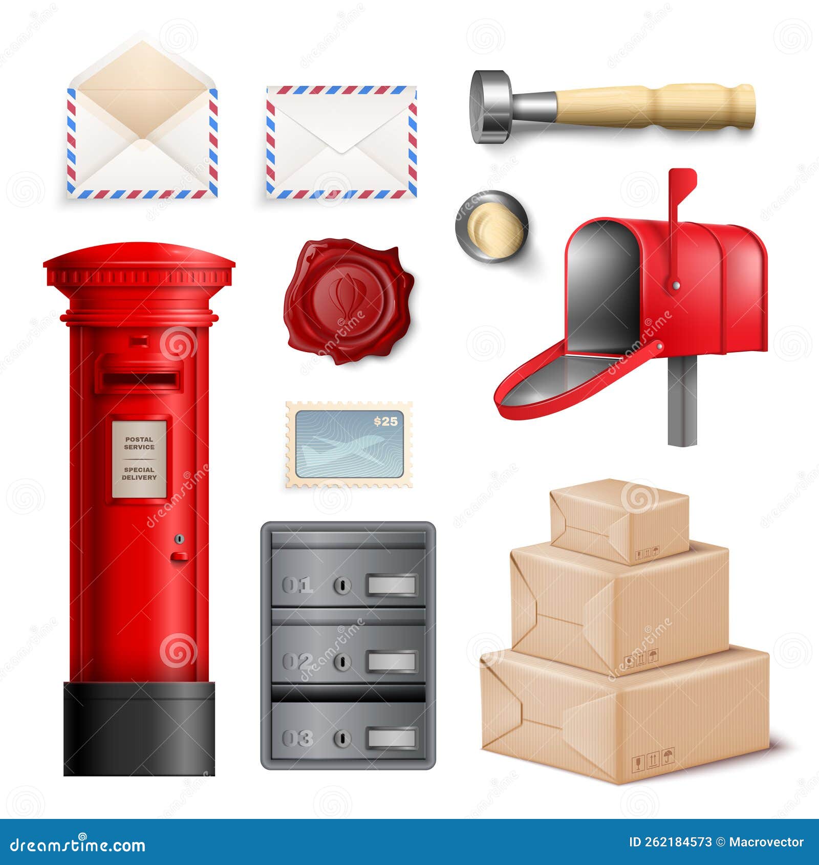 Realistic Post Office Icon Set Stock Vector - Illustration of shipping ...
