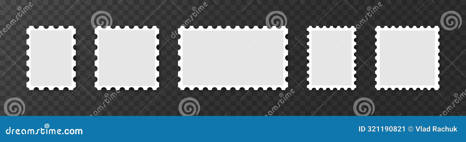 Realistic Post Stamps Set. Blank Postage Stamp Borders Template ...
