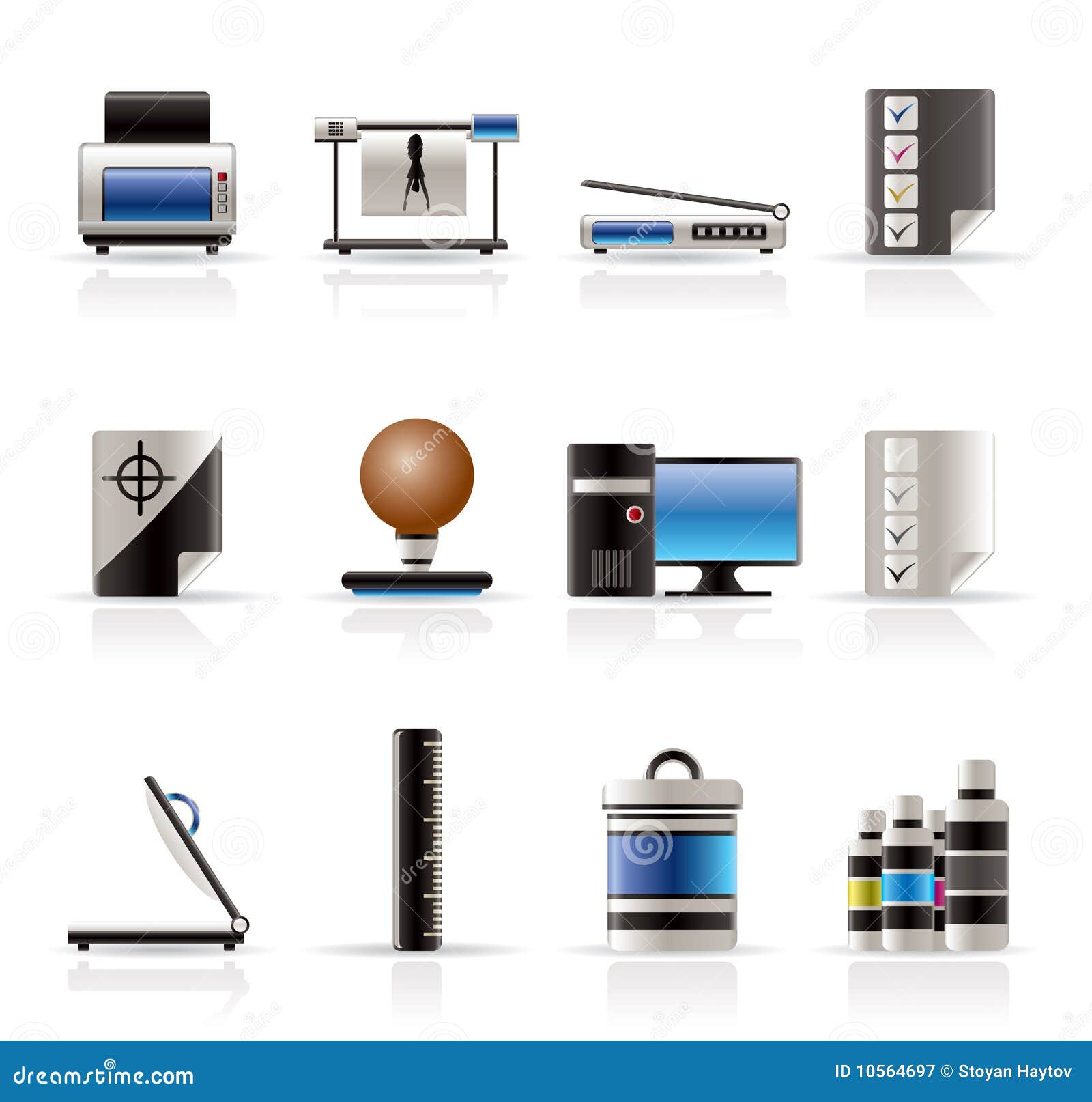 Realistic Print Industry Icons Stock Vector - Illustration of cyan ...
