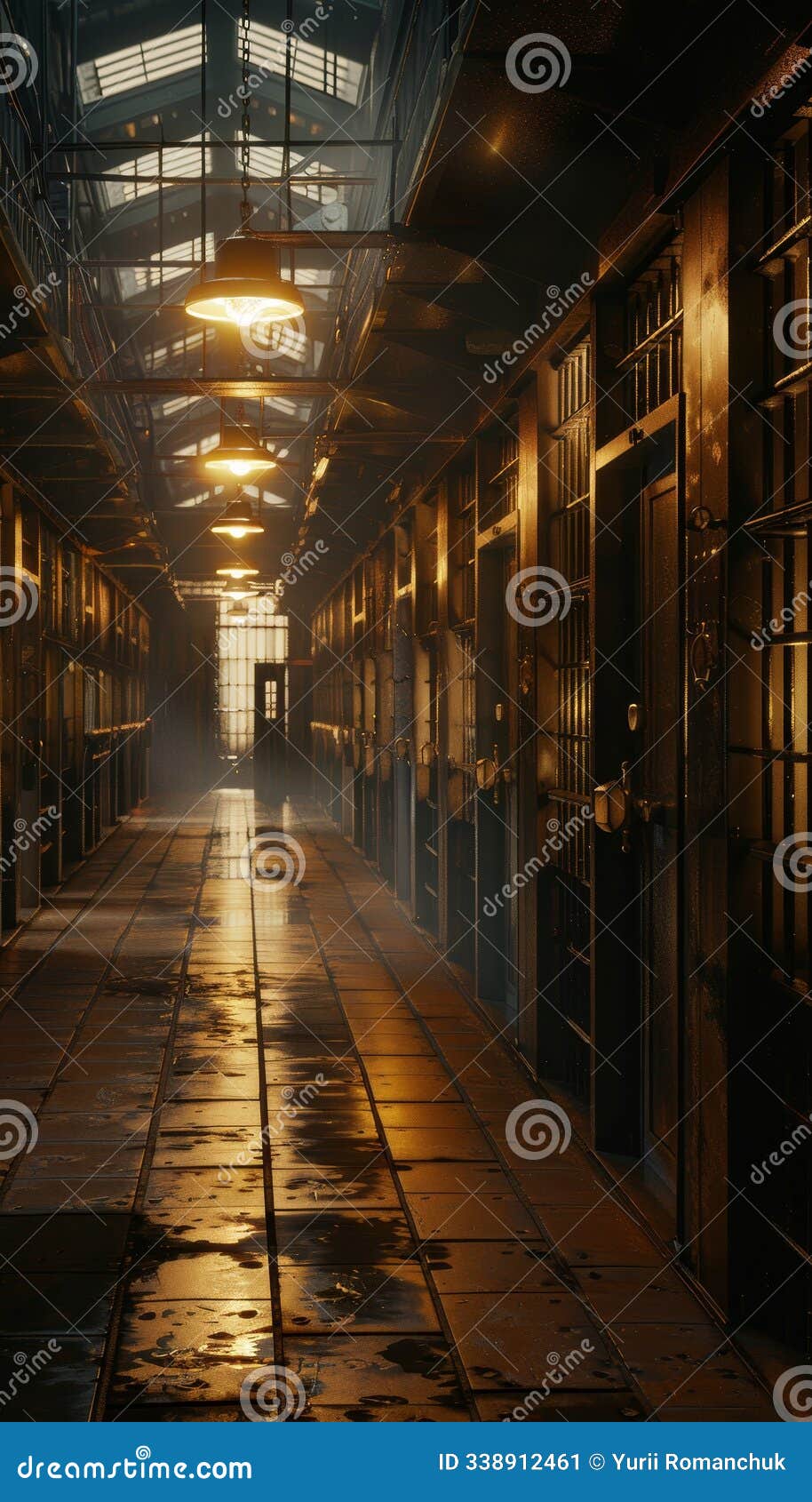 Realistic Prison Corridor Interior Featuring Locked Cells, Doors, and ...