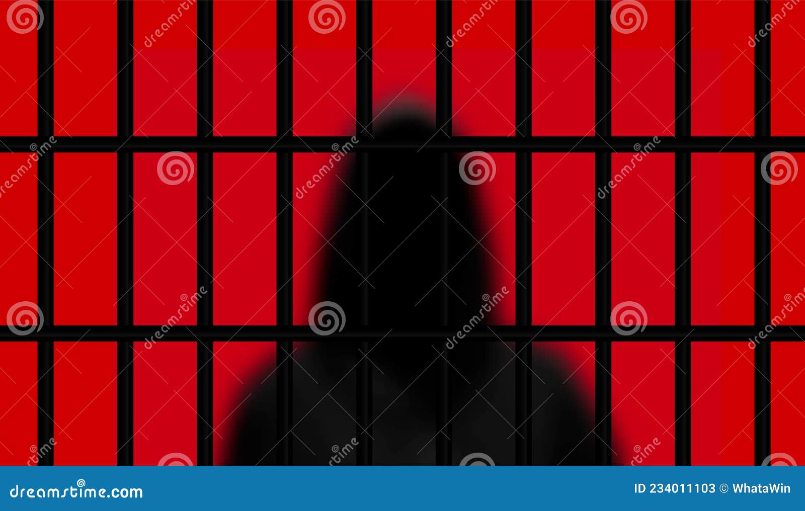 Realistic Prisoner In A Hood Silhouette With Jail Bars Vector