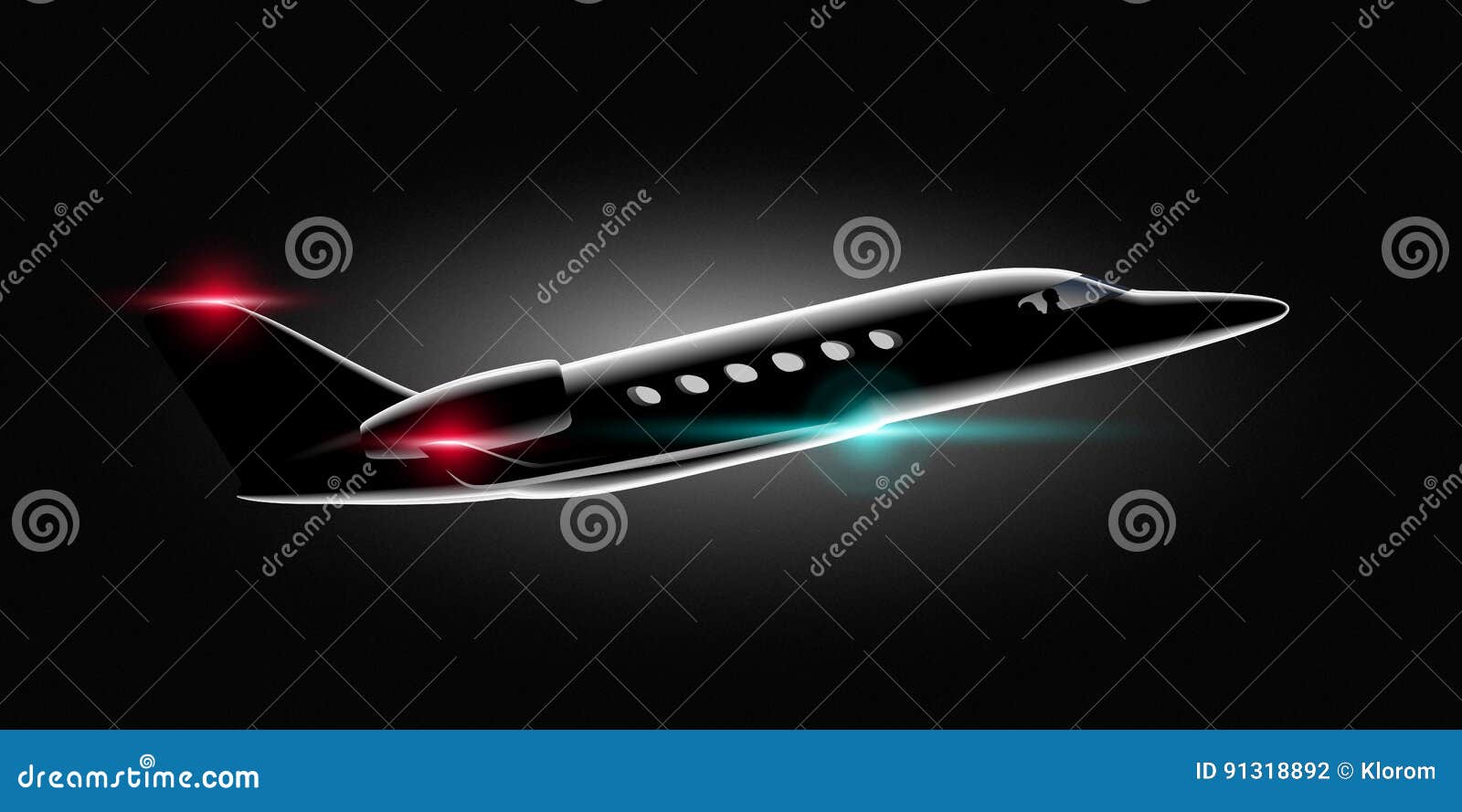 Realistic Private Jet Business Class Aircraft in the Dark Flies Stock ...