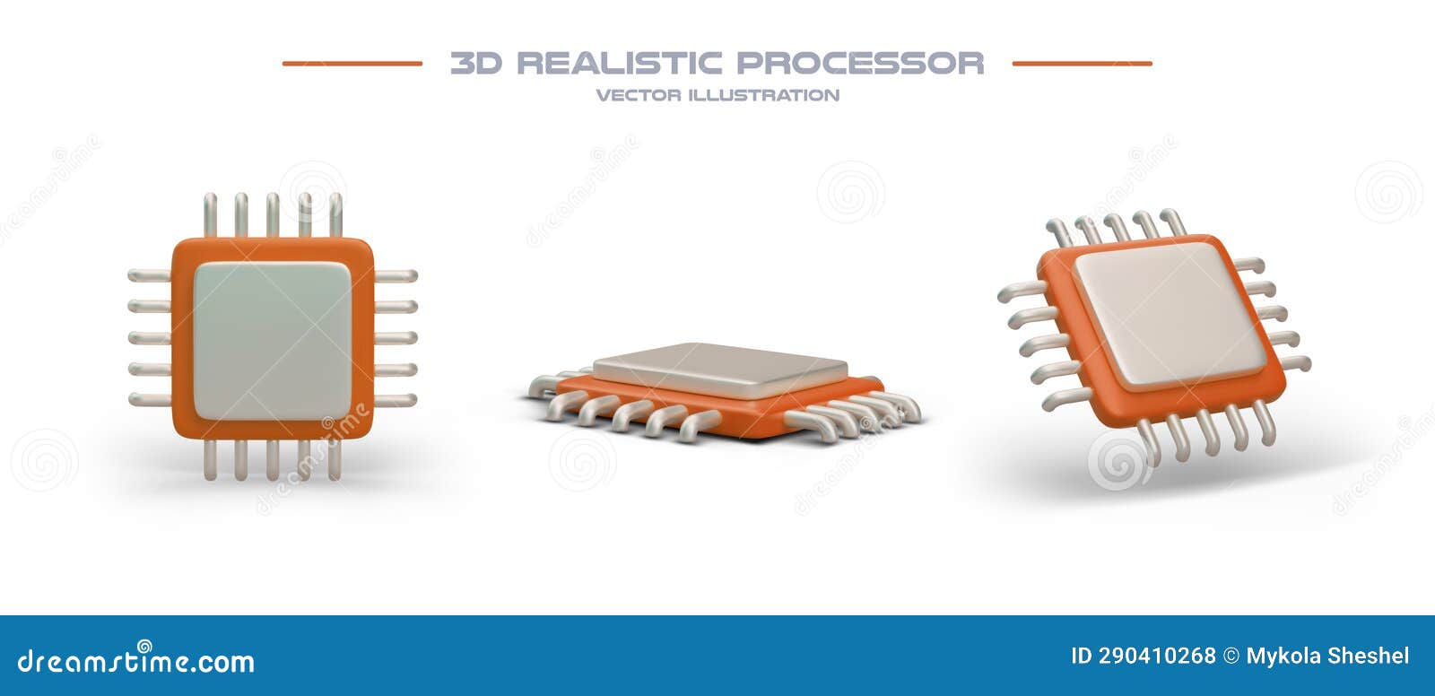 Realistic Processor in Different Positions. Central Processing Unit ...