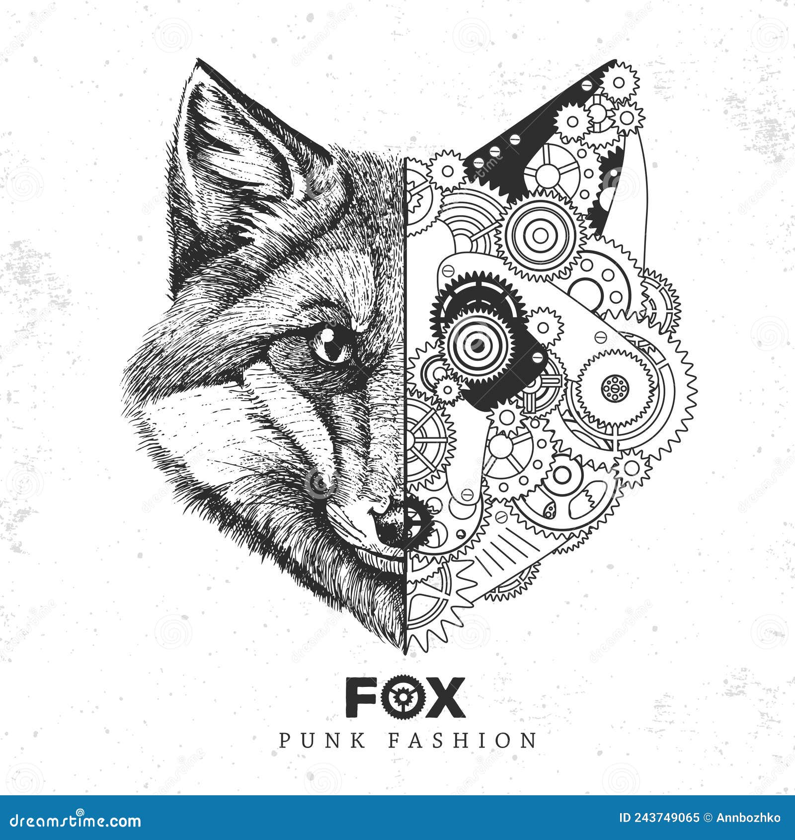 Realistic and Punk Style Fox Face Illustration. Fox Face Silhouette ...
