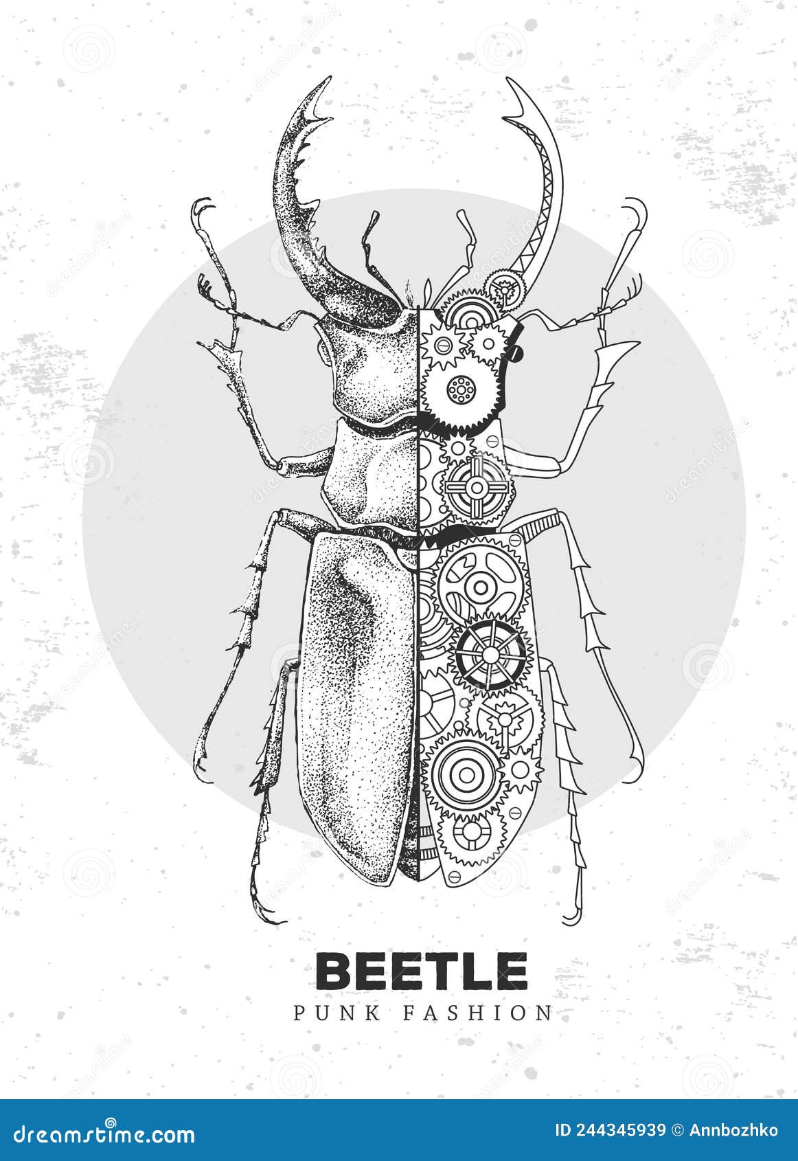 Realistic And Punk Style Stag Beetle Illustration. Beetle Silhouette ...