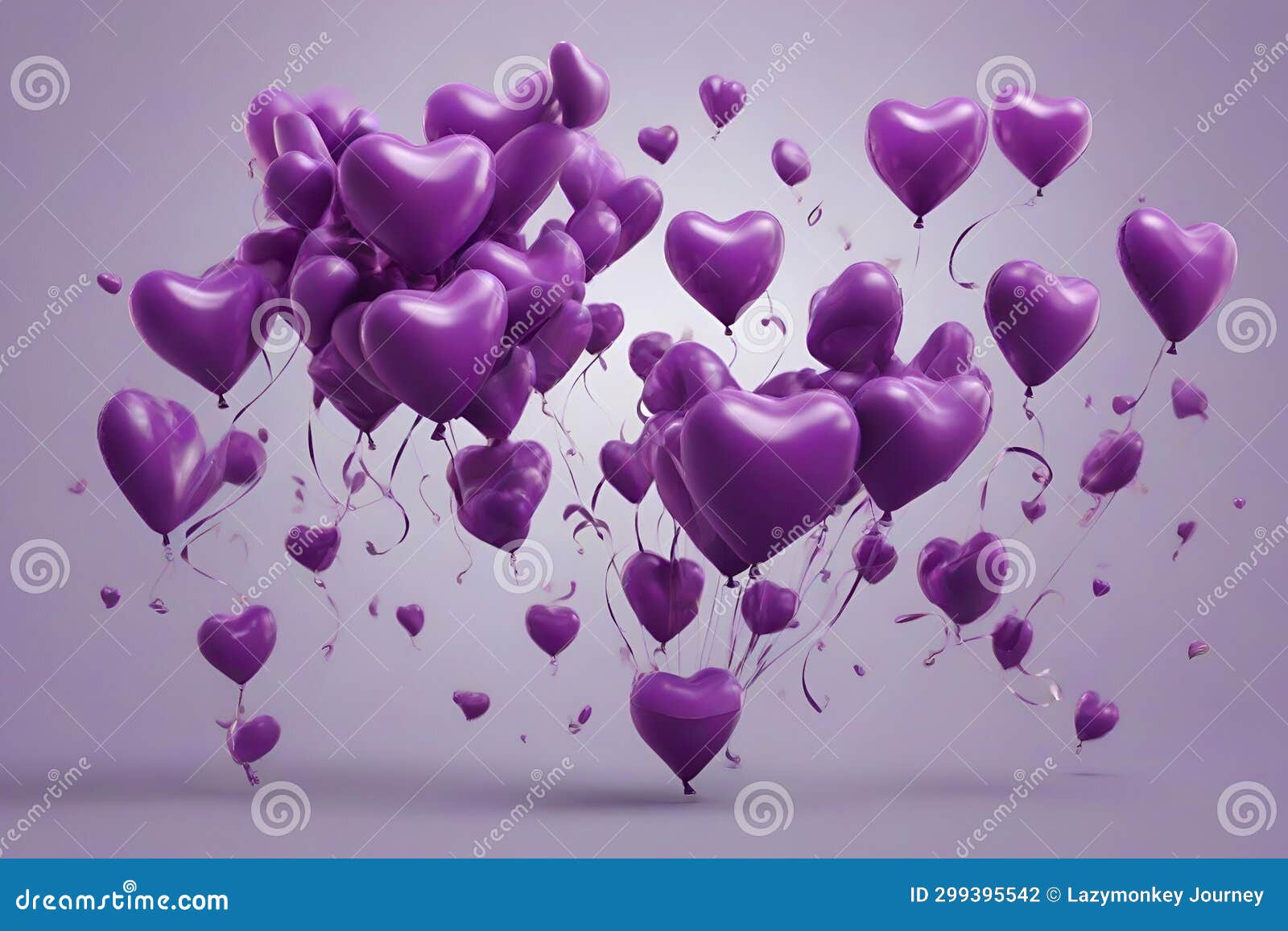 Realistic Purple Heart Balloons Flying Stock Illustration ...