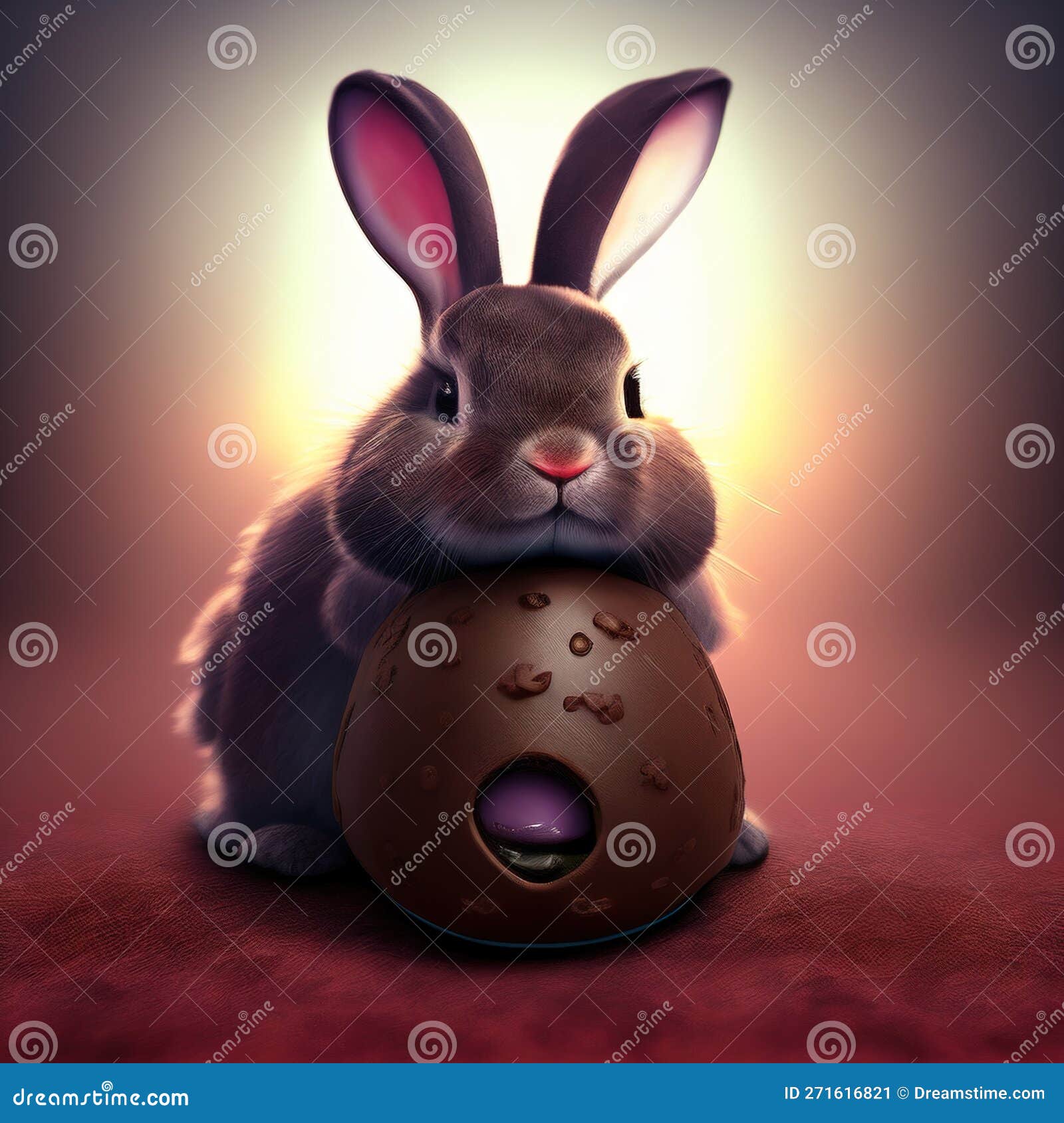 Realistic Rabbit Posing with Tasty Chocolate Easter Egg Stock ...