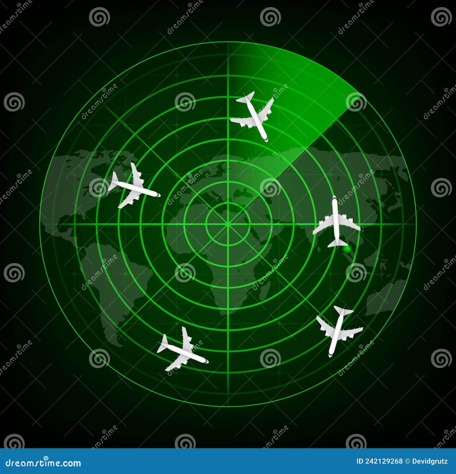 Realistic Radar in Searching. Radar Screen with the Aims. Vector Stock ...