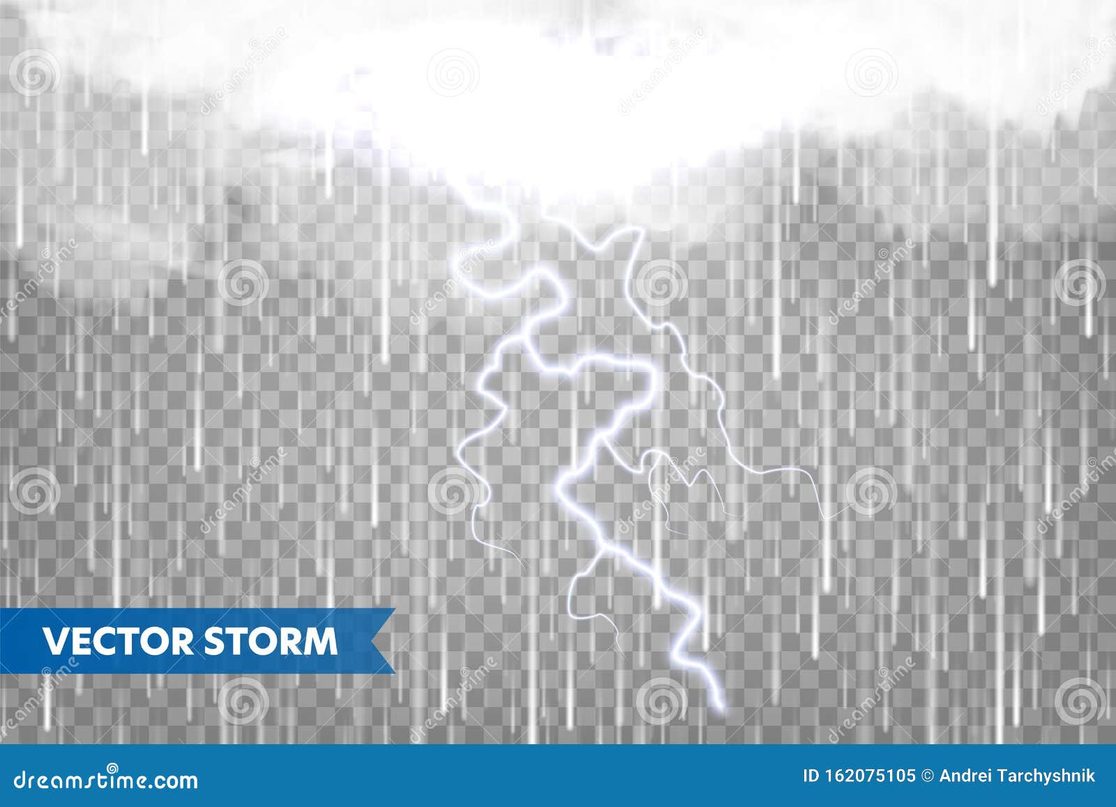 Realistic Rain With Clouds And Lightning On Transparent Background ...