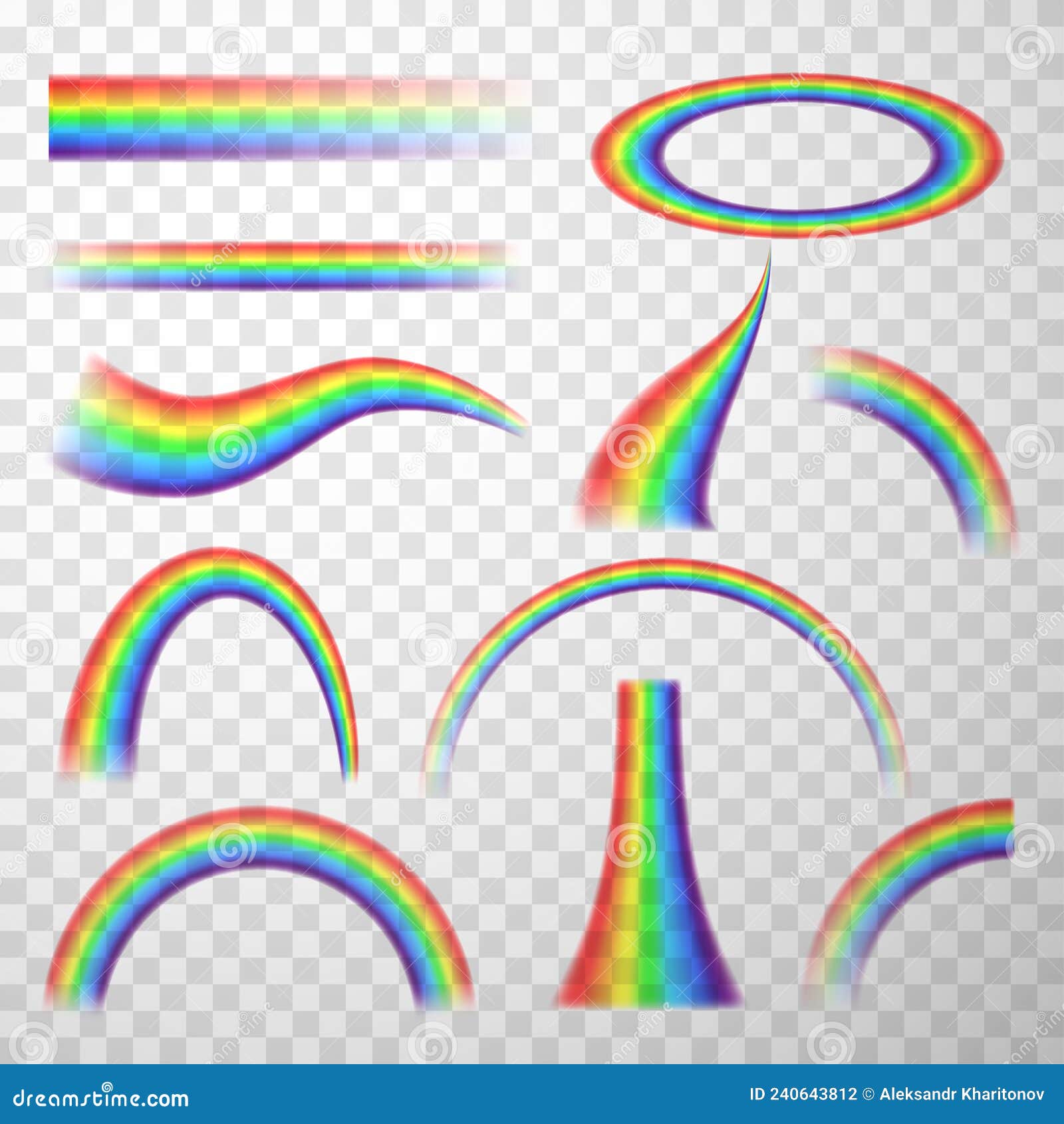 Realistic Rainbow Different Shape Collection Vector Translucent Natural ...