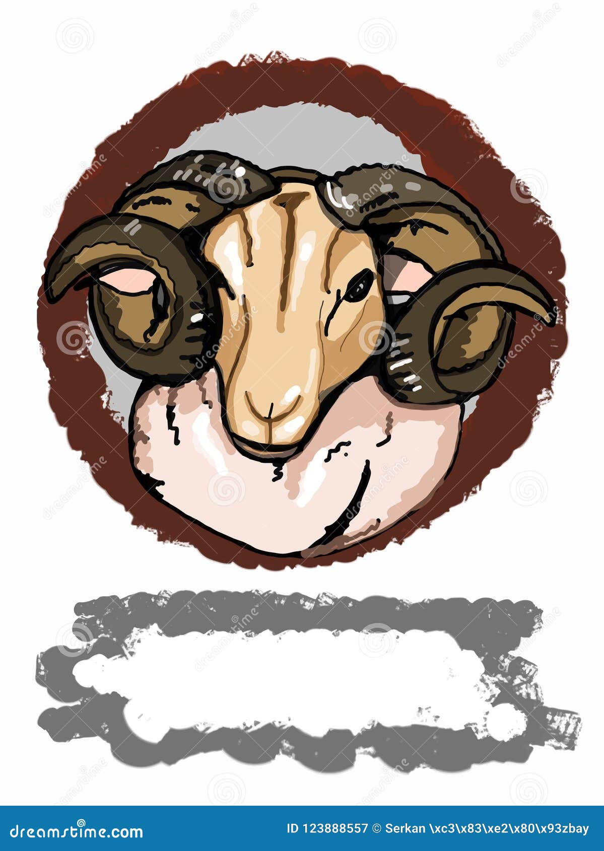 Realistic Ram Head Illustration and Circle Frame and Banner White ...