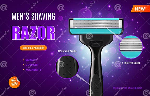 Realistic Razor Shaving Blade 3d Vector Ads Banner Stock Vector ...