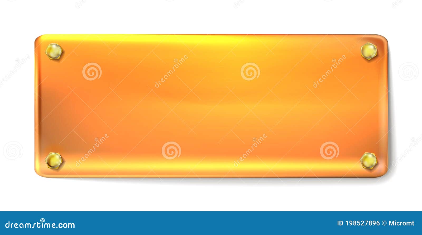 Realistic Rectangular Golden Plate with Gold Screws Isolated on White ...