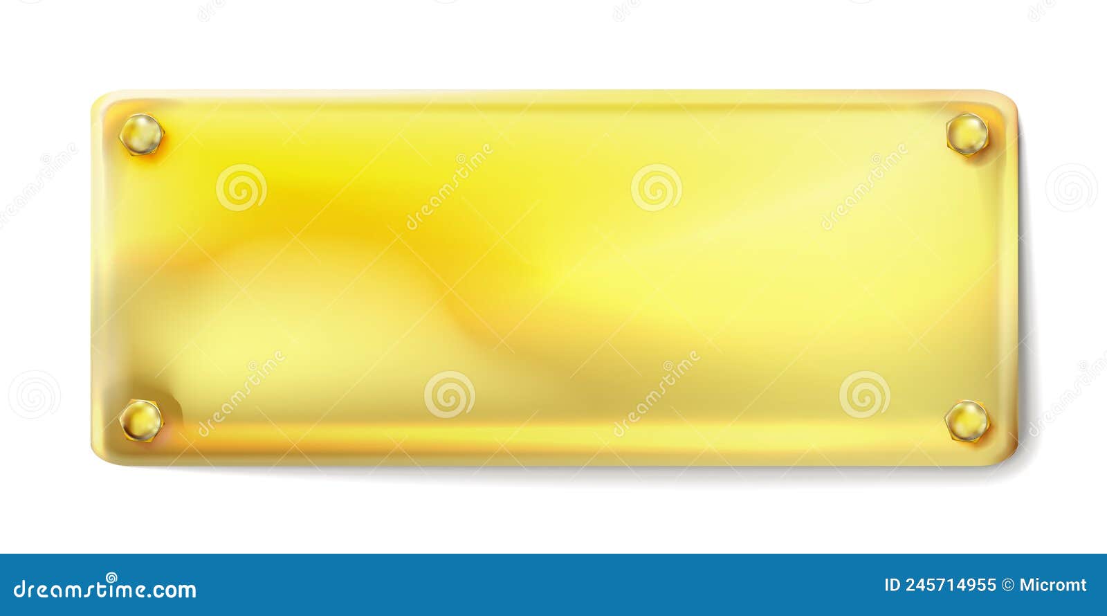 Realistic Rectangular Light Golden Plate with Gold Screws Isolatedr ...
